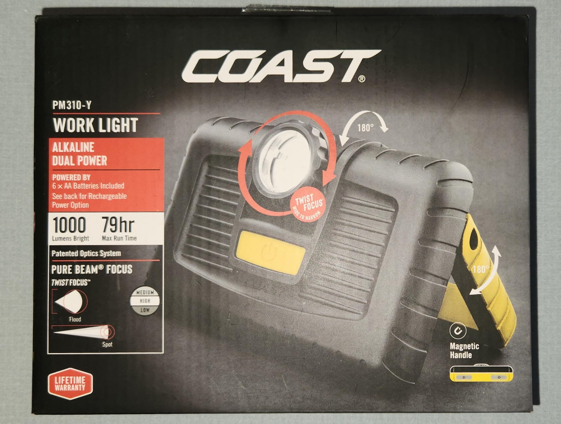 Coast PM310-Y 1000 Lumen LED Work Light with Rechargeable Battery ...