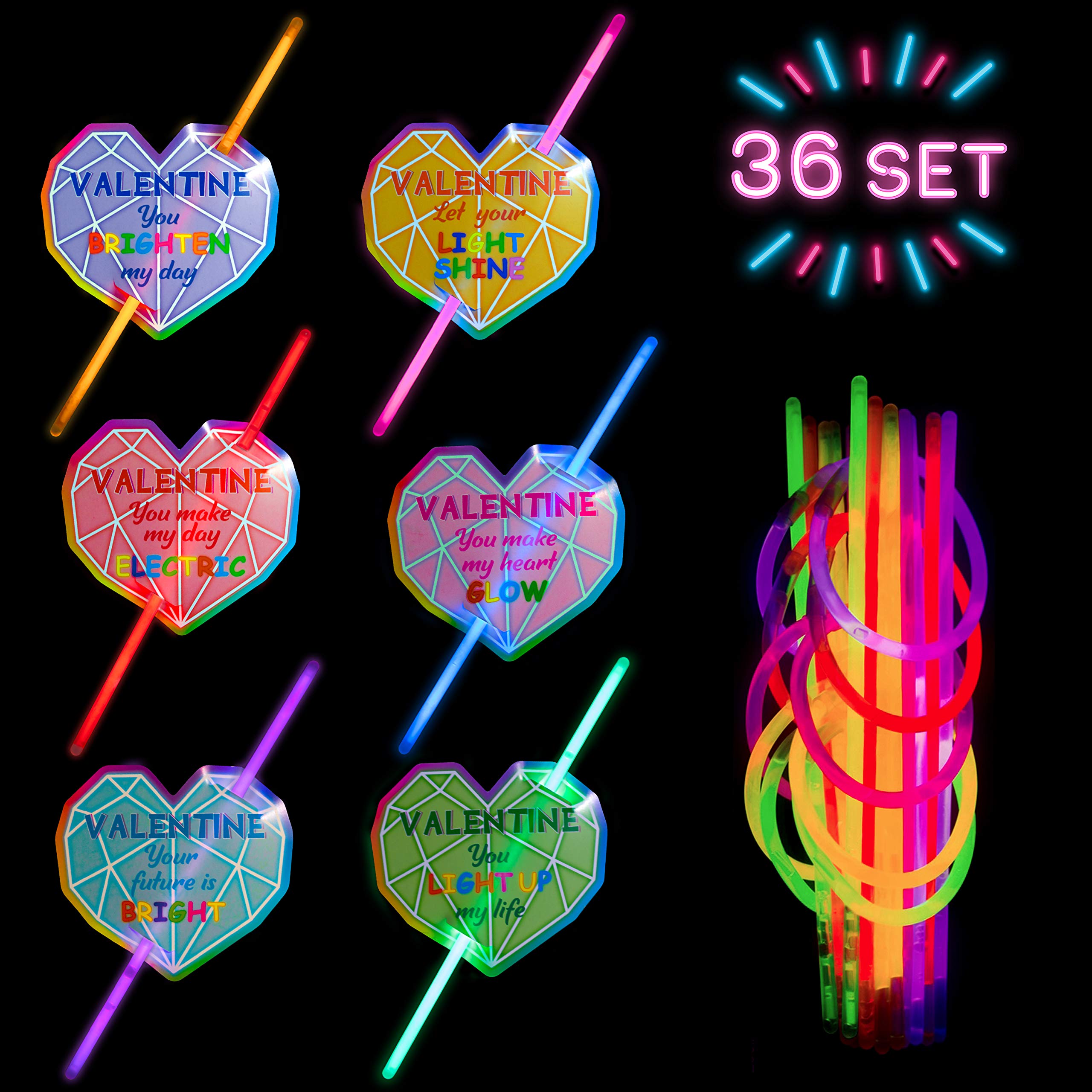 Buy YINGENIVA 36 PCS Valentines Day Cards with 32 Glow Sticks ...