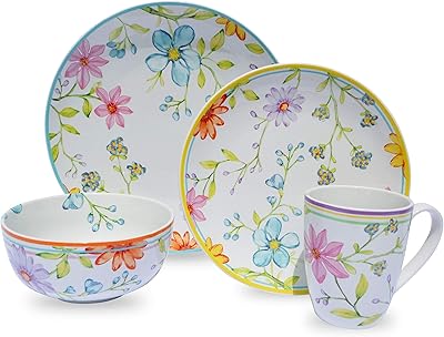 Amazon.com | Caleca Pink Garland 16-Piece Dinnerware Set, Service for 4 ...