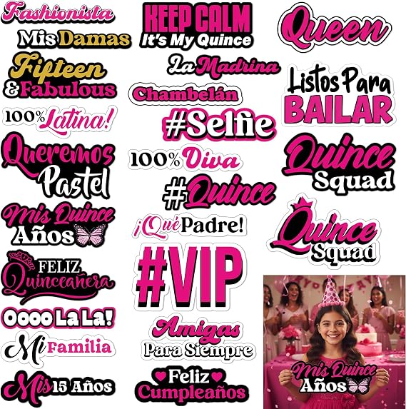 Amazon.com: Beeveer 24 Pcs Spanish Quinceanera Photo Booth Props 15th ...