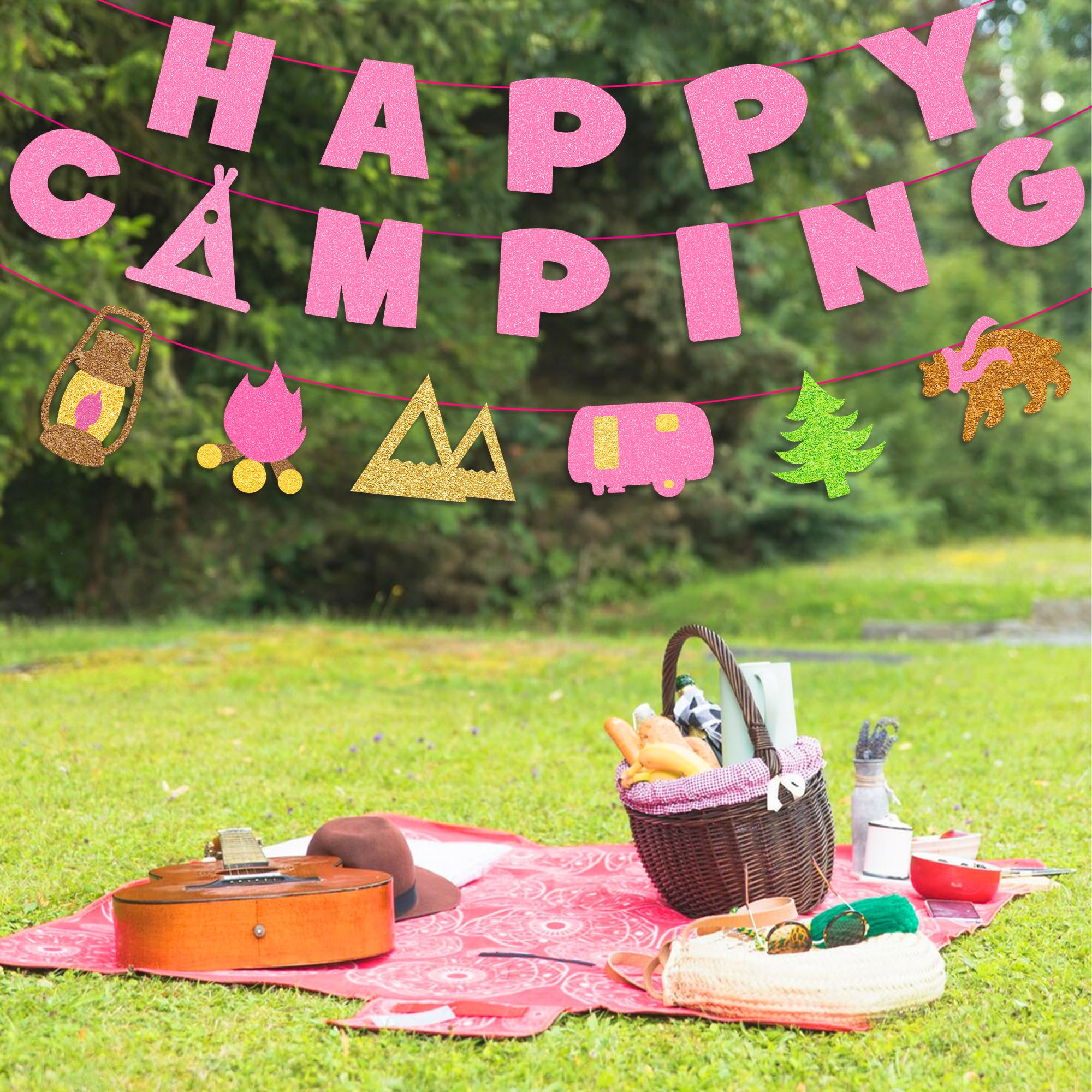 Amazon.com: Happy Camping Banner Pink Camping Party Banner Pink Camping ...