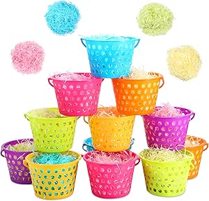 Amazon.com: 24 Pack Plastic Easter Baskets and 320g Raffia Paper Grass ...