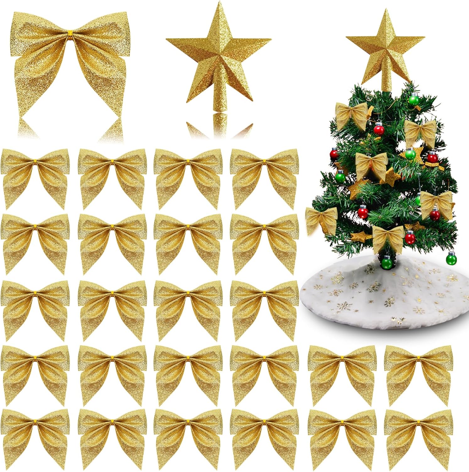 Amazon.com: 24PCS Mini Christmas Bow Decoration Kit, HEYUNG 4 ...