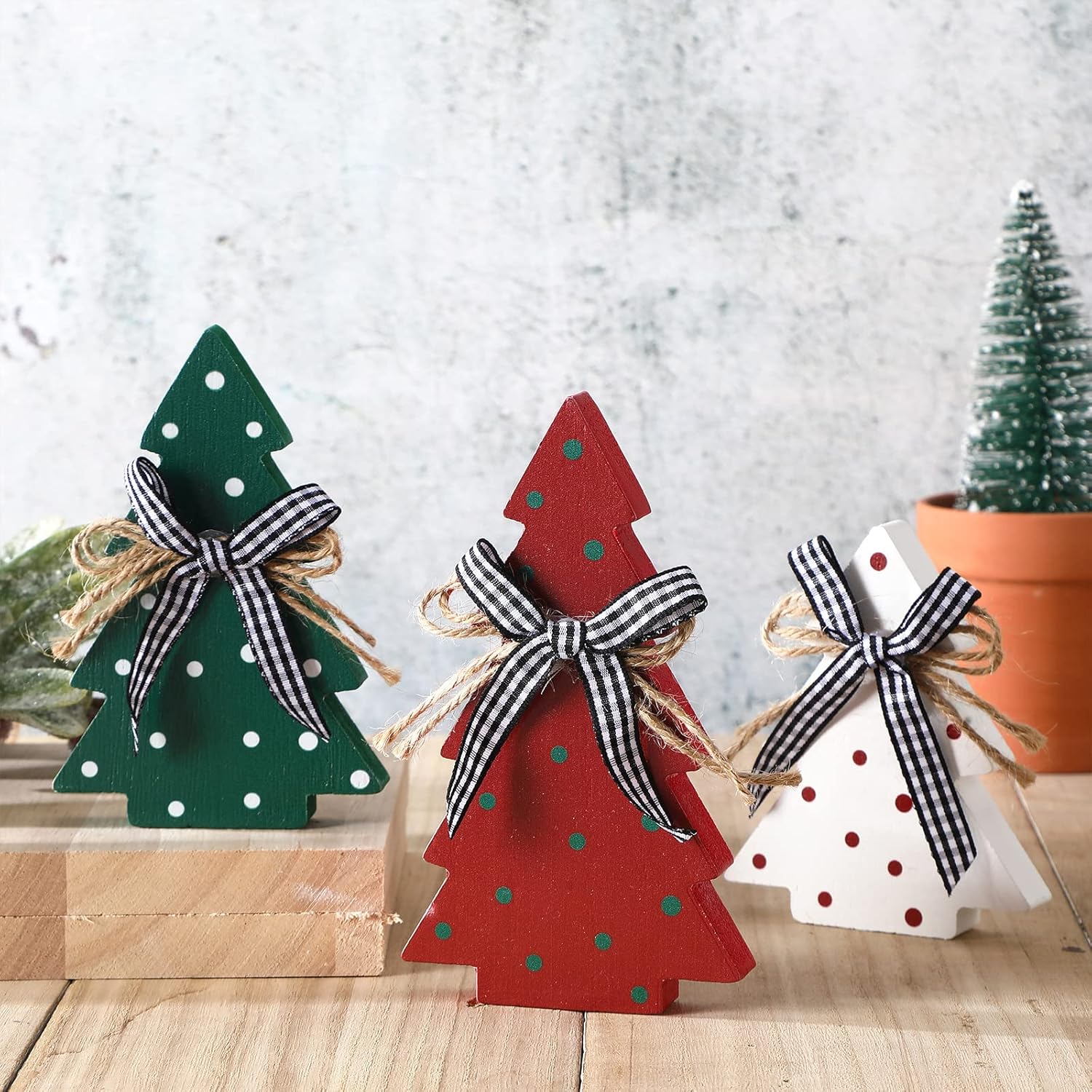 Amazon.com: Christmas Decor 3 Pieces Wood Table Rustic Christmas Tree ...