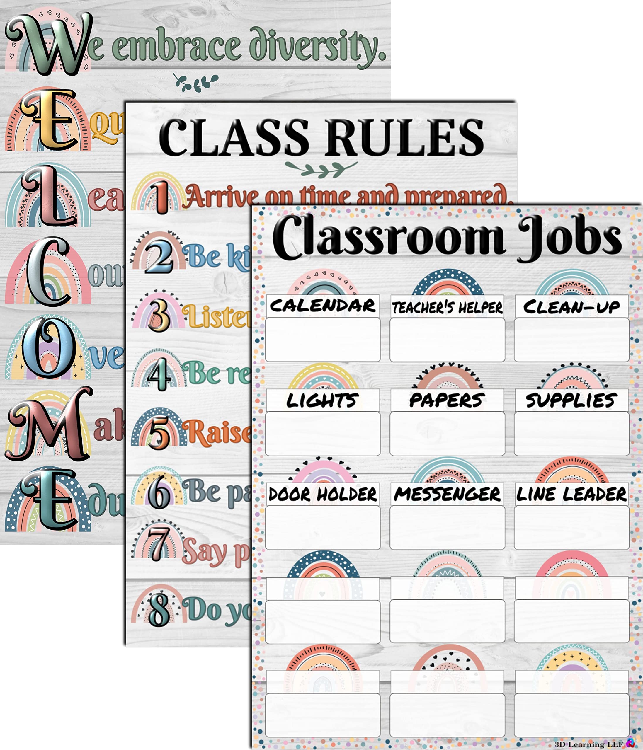 Amazon.com: Boho Class Jobs, Welcome, and Class Rules Charts- Laminated ...