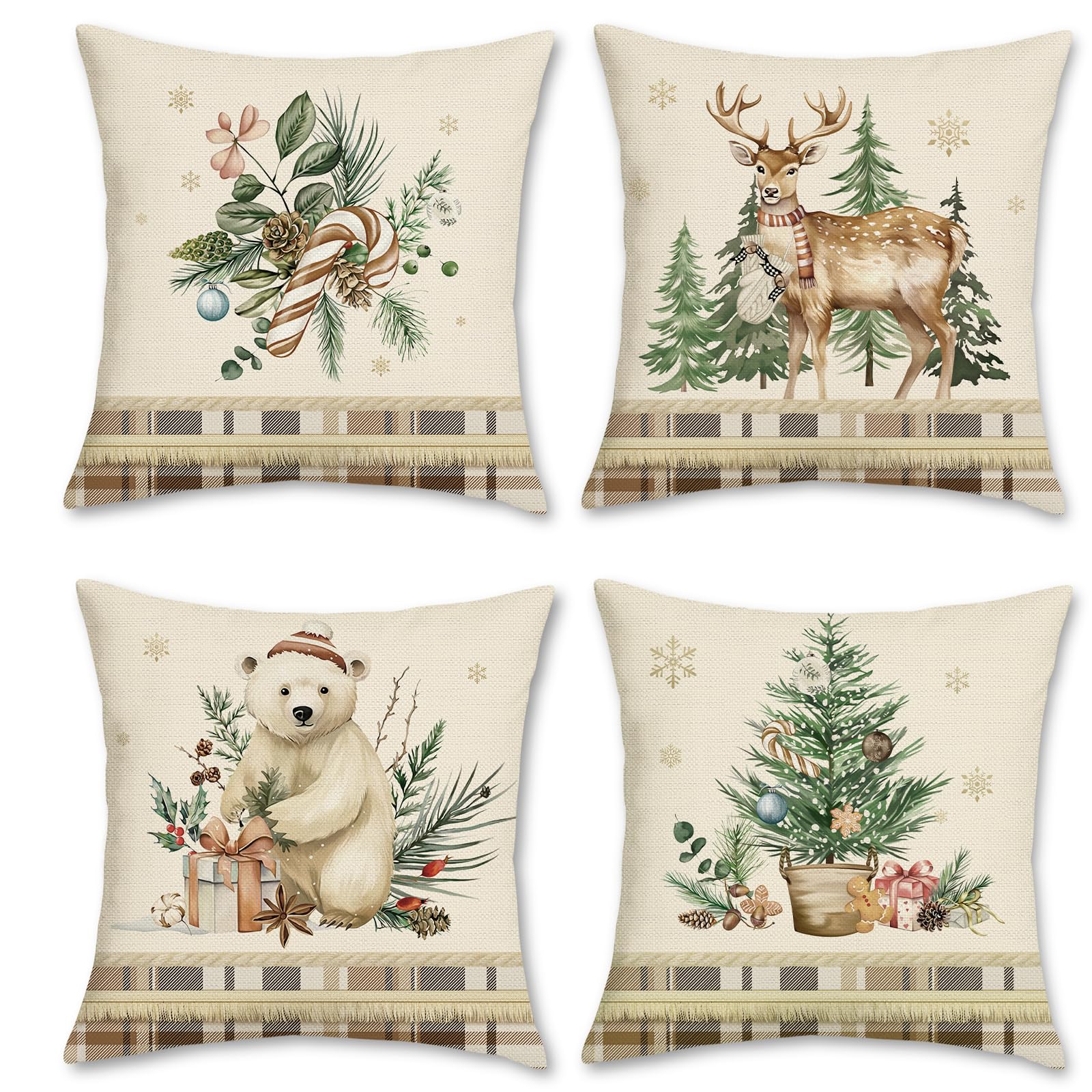 Bonhause Winter Christmas Cushion Covers 45 x 45 cm Bear Reindeer Pine ...