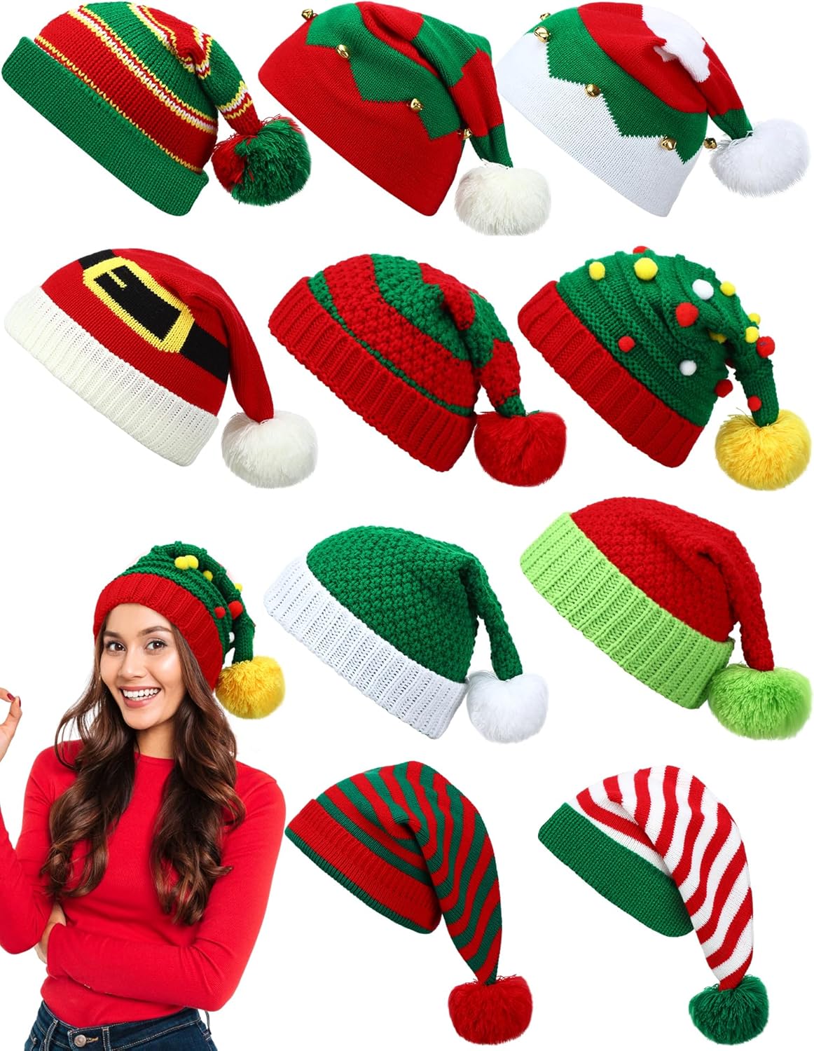 Ramede 20 Pcs Christmas Knitted Beanie Hat Bulk Winter Elf Santa Hat ...