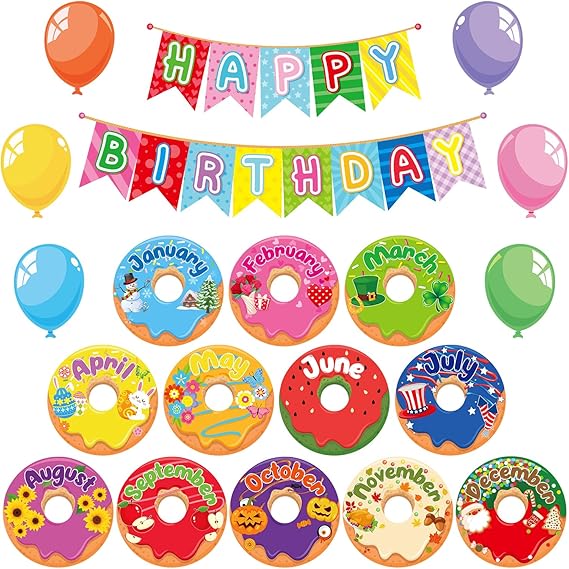 Amazon.com : Donut Happy Birthday Bulletin Board Set Donut Holiday ...