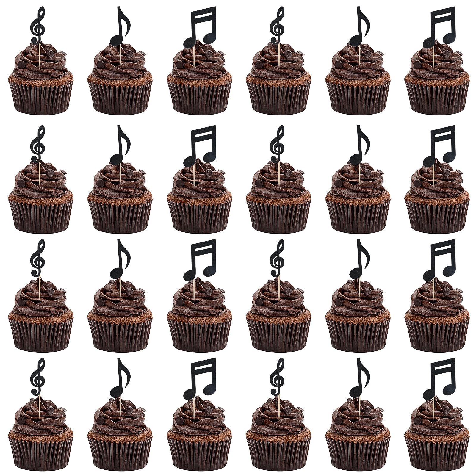 Amazon.com: 24Pcs Music Notes Cupcake Toppers, Black Glitter Musical ...