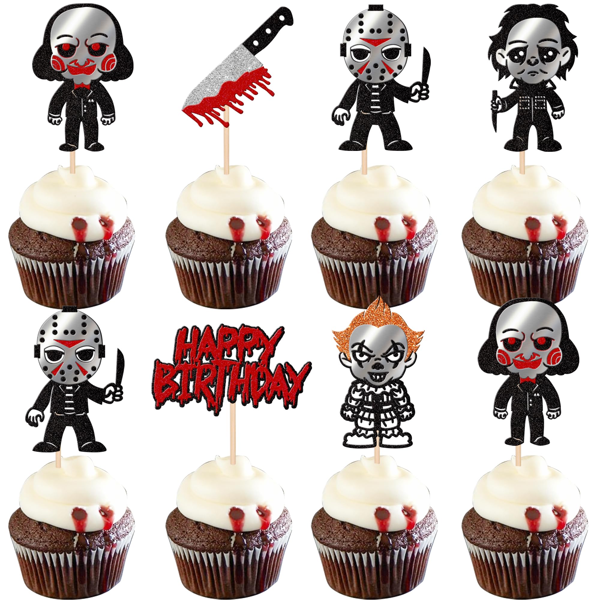 Amazon.com: 24 PCS Horror Movie Cupcake Toppers Glitter Bloody Knife ...