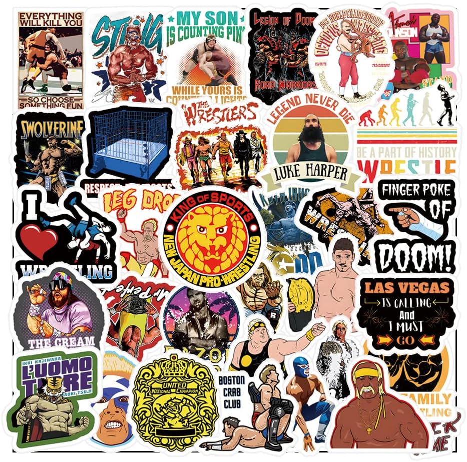 Amazon.com: 52Pcs Wrestling Stickers Pack, Sport Merch Vinyl Waterproof ...