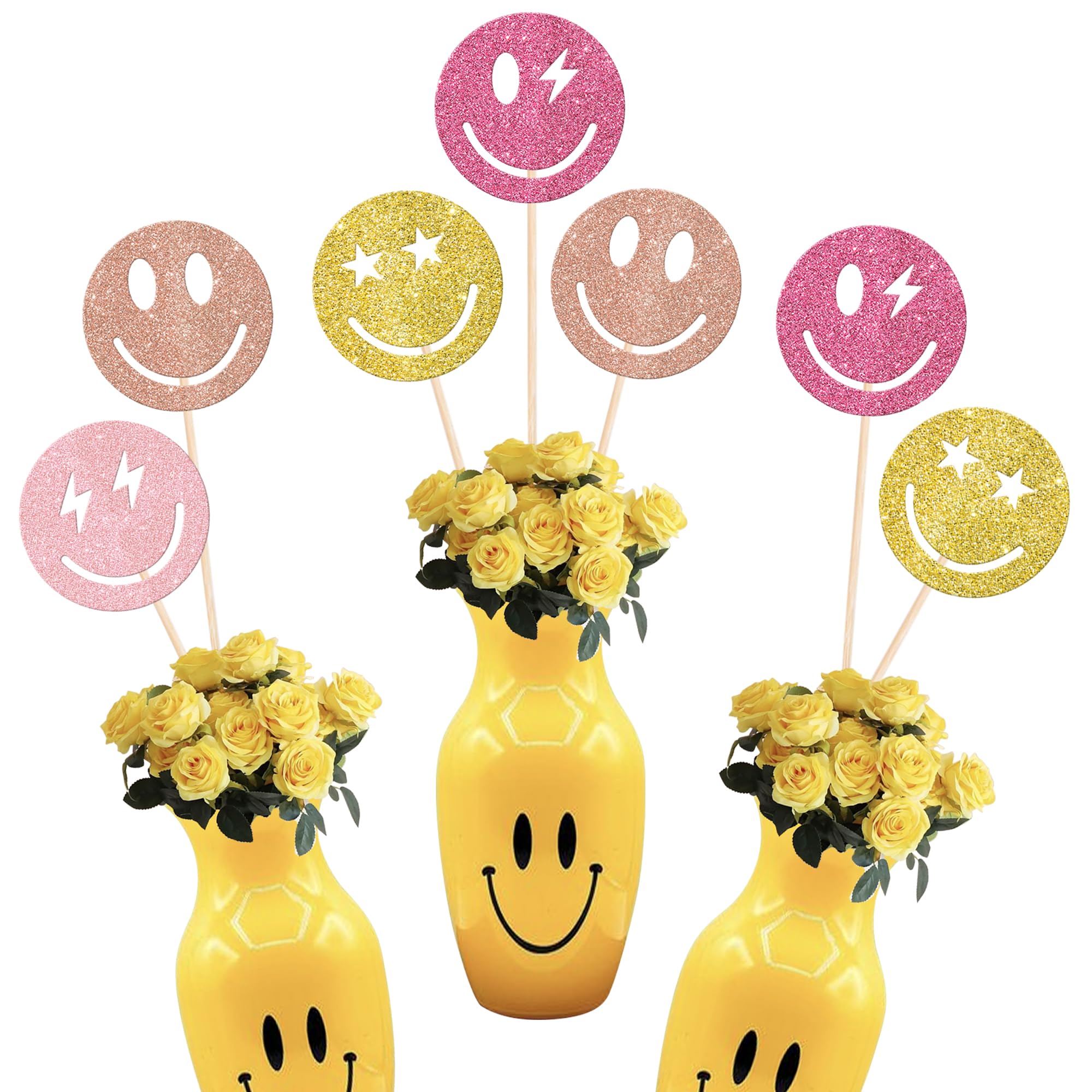 Amazon.com: 12 Pack Smile Face Centerpiece Sticks Glitter Cut Emoji ...
