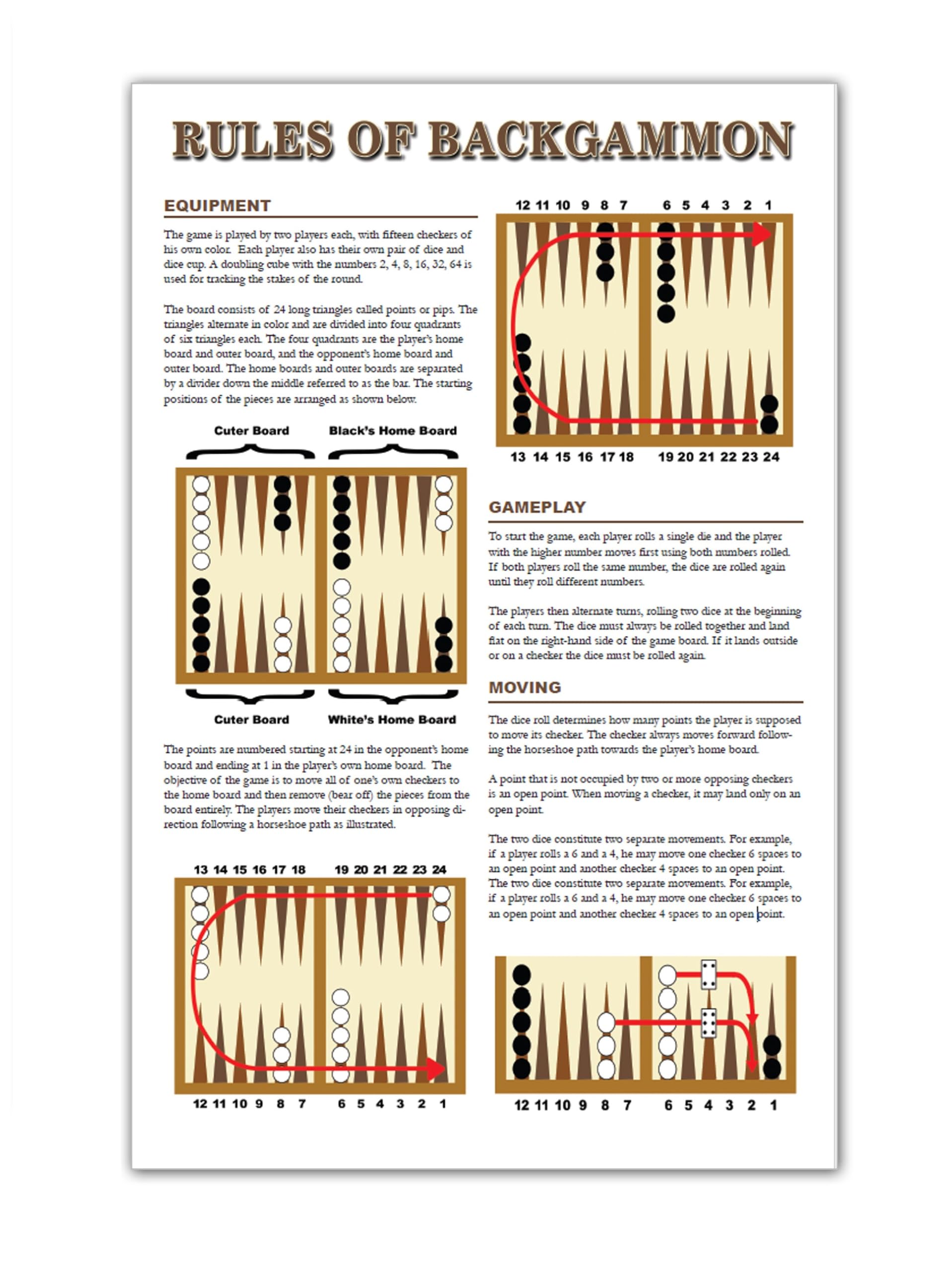 Amazon.com: Laminated Rules of Backgammon Quick Reference Chart - Large ...