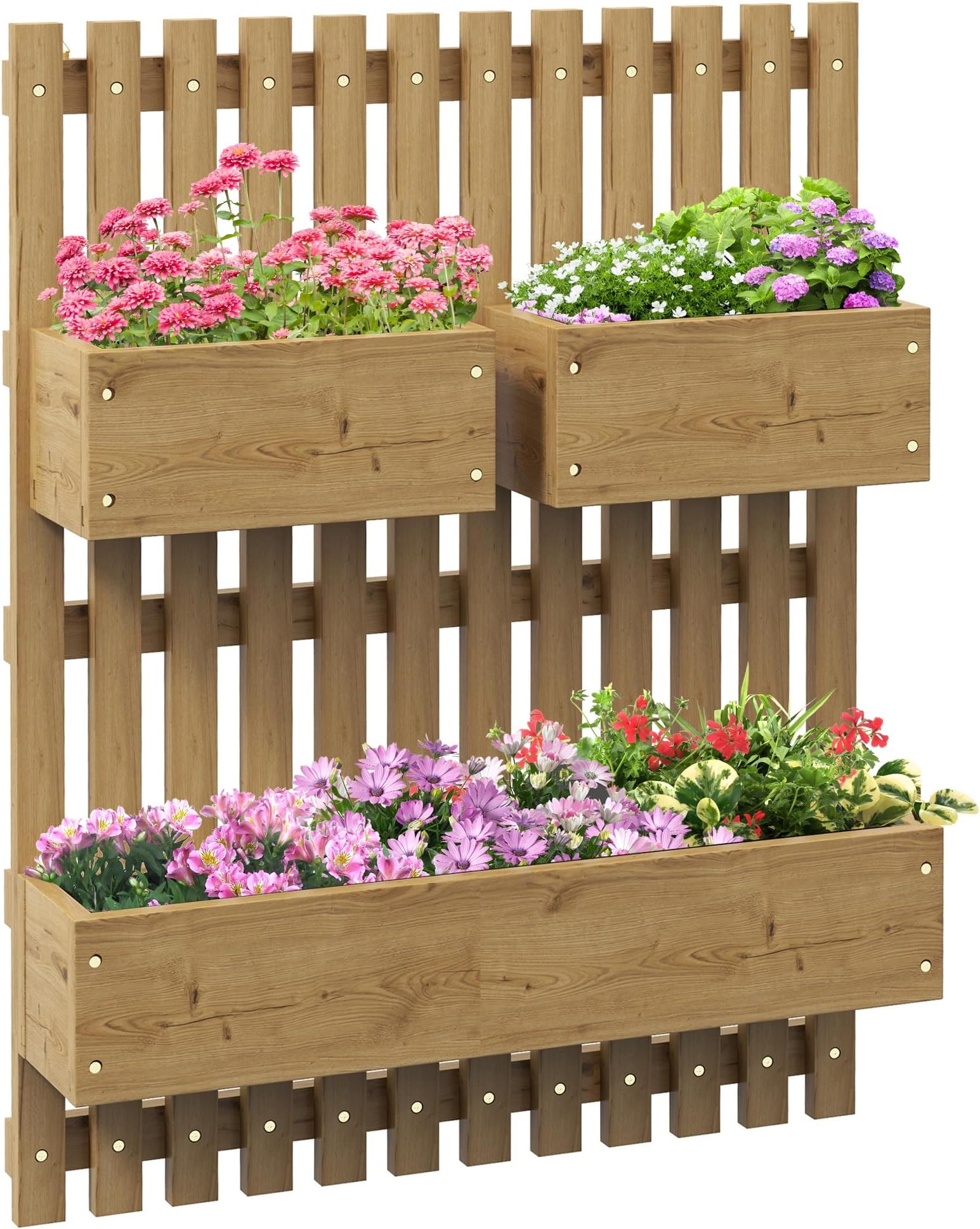 Outsunny Wall-mounted Wooden Garden Planters with Trellis, Drainage ...