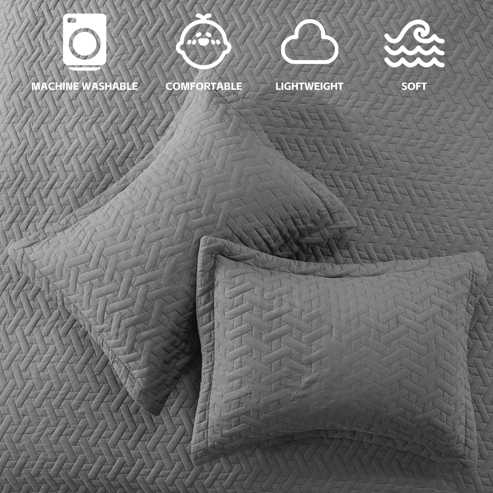 YSTHER Light Gray Queen Size Quilt Set, Bedspreads&Coverlets, Three ...