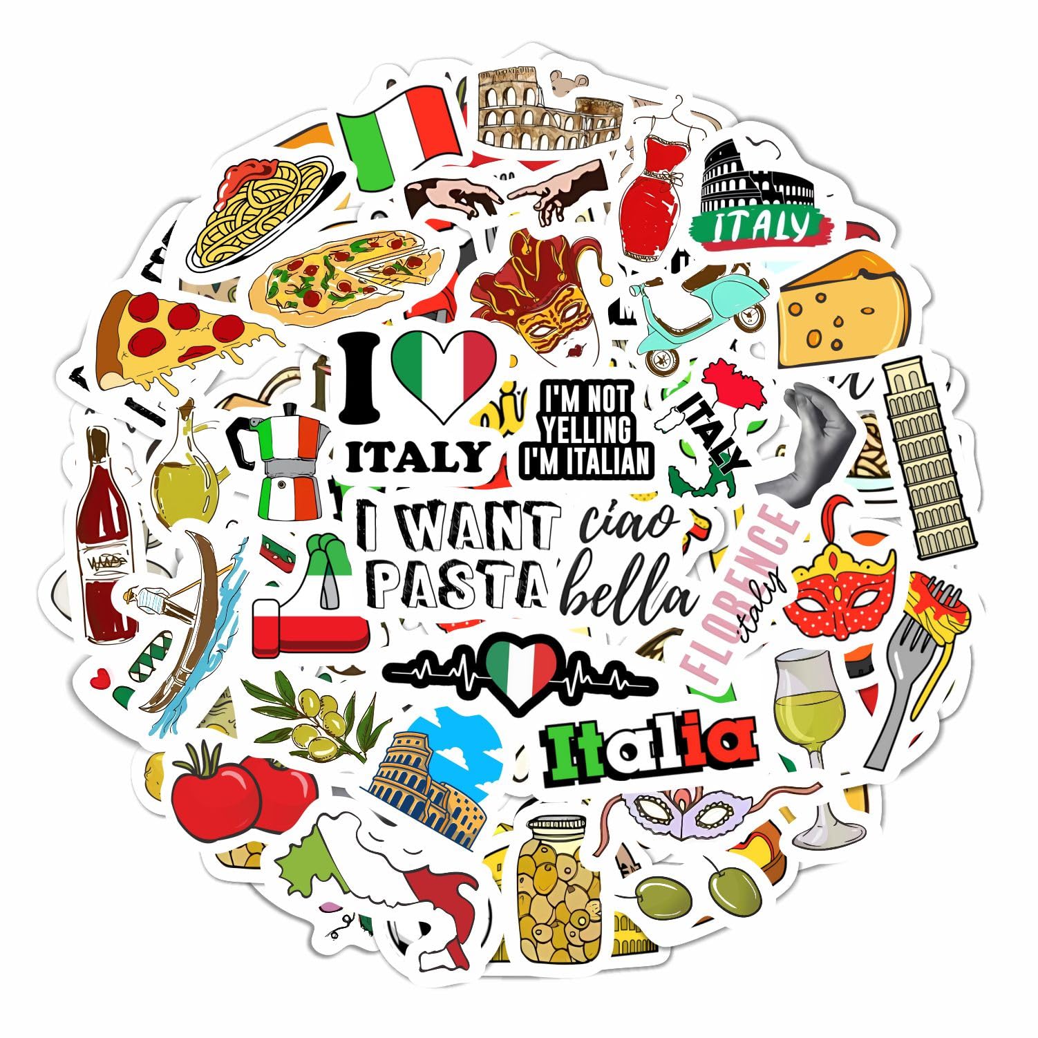 100Pcs Italy Stickers for Scrapbooking, Italian Stickers, Rome Stickers ...