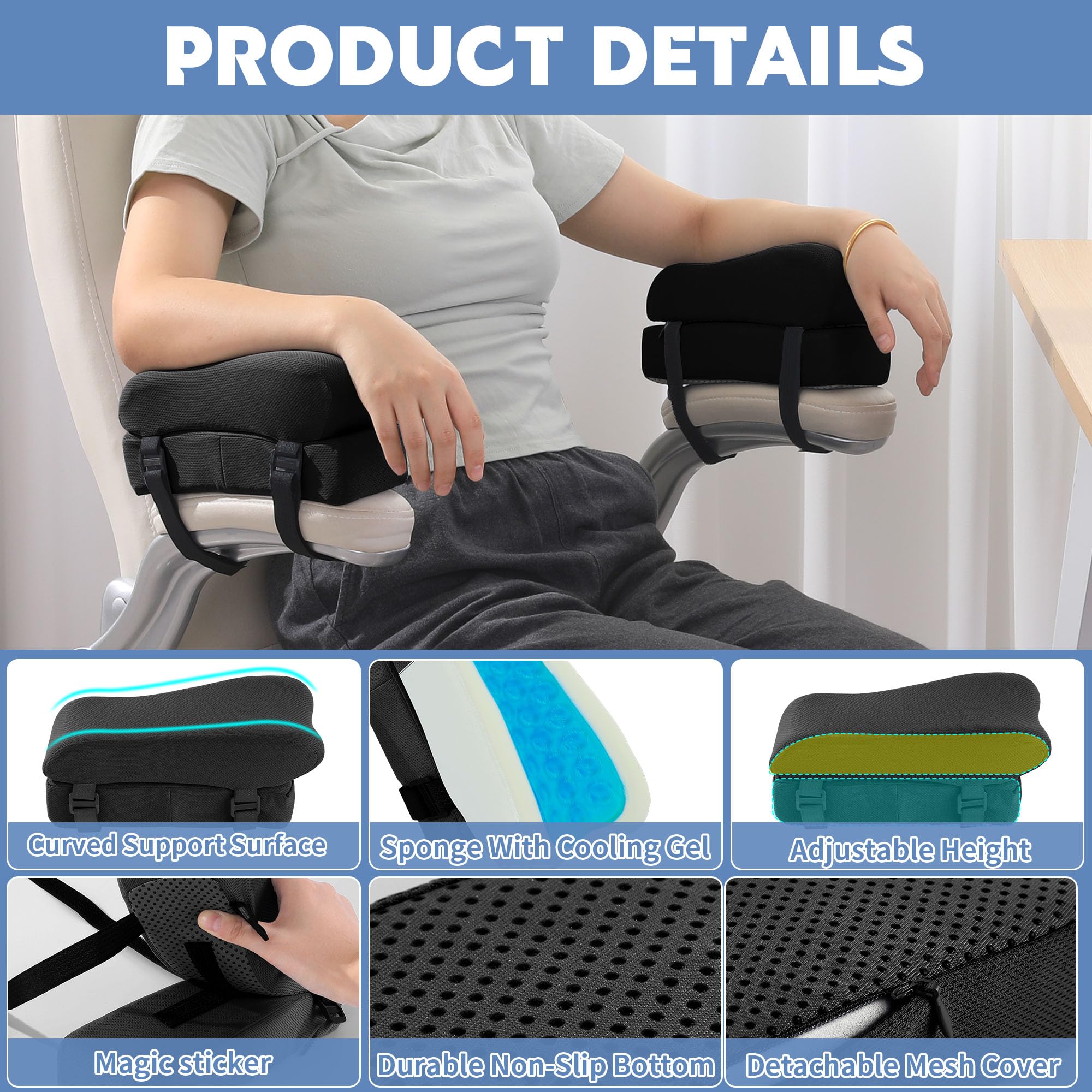 Snapklik.com : MABOZOO Gel Ergonomic Office Chair Arm Pads, Set Of 2 ...