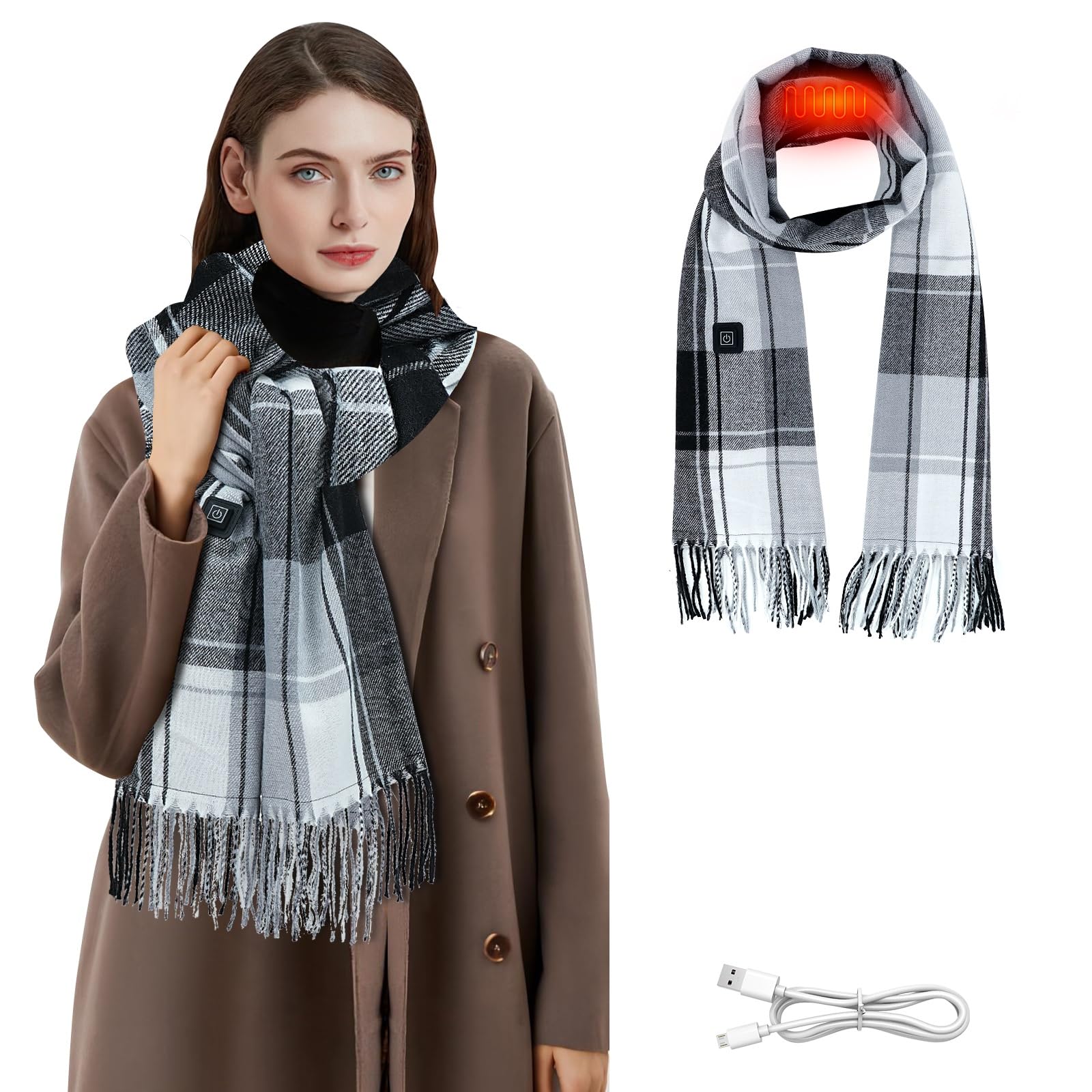 Jhua Heated Scarf for Women Men Rechargeable Electric Heating Scarf ...
