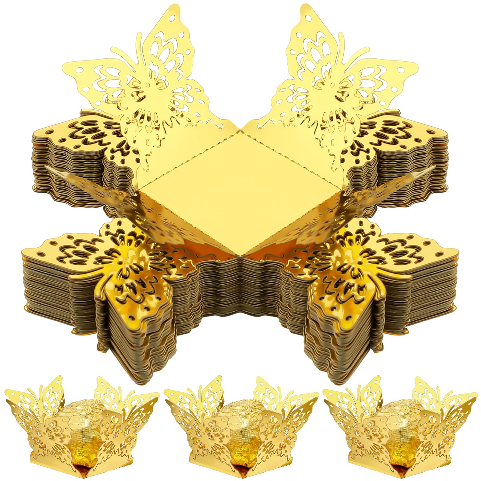 Amazon.com: Newtay 100 Pcs Truffle Wrappers Gold Butterfly Truffle Cup ...