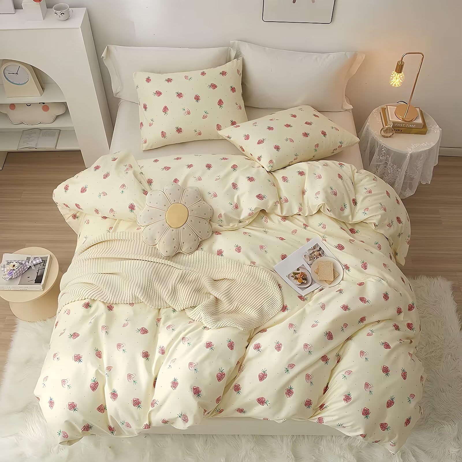 Tabeskly Kids Girls Bedding Set Double, Yellow Strawberry Cute Soft ...