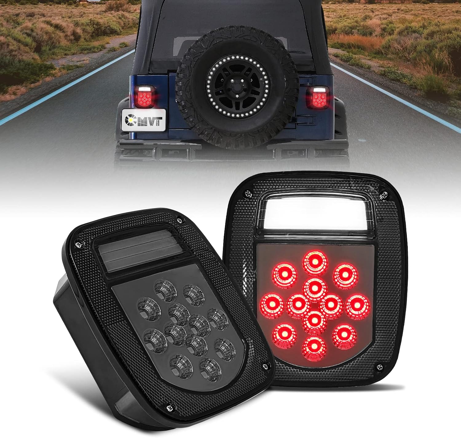 Amazon.com: CMVT Auto Universal LED BAR Rear Tail Lights for Jeep ...