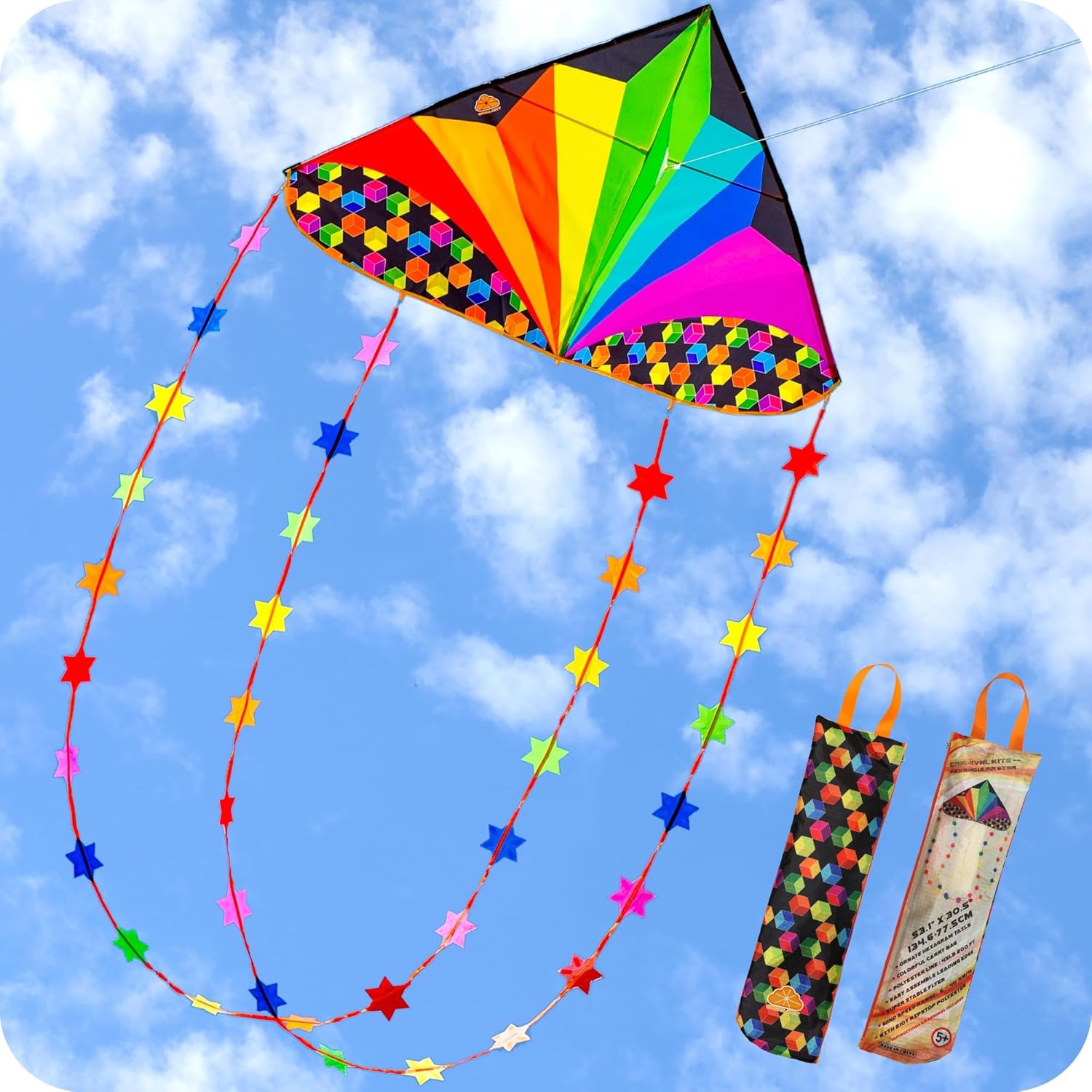 Amazon.com: ORGCLDKT-Carnival Rainbow Delta Kite, Star Tails, Oval ...