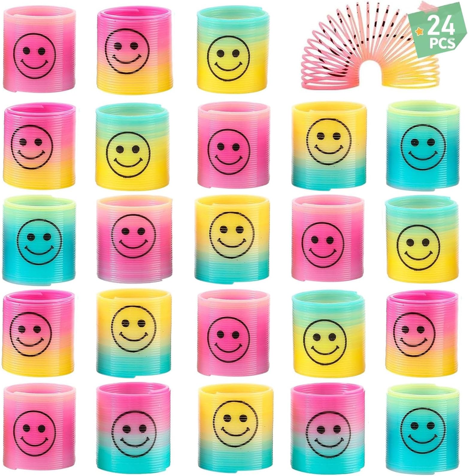 Mini Springs Bulk Toys, 24 PCS Rainbow Coil Spring Toys Smiley Rainbow ...