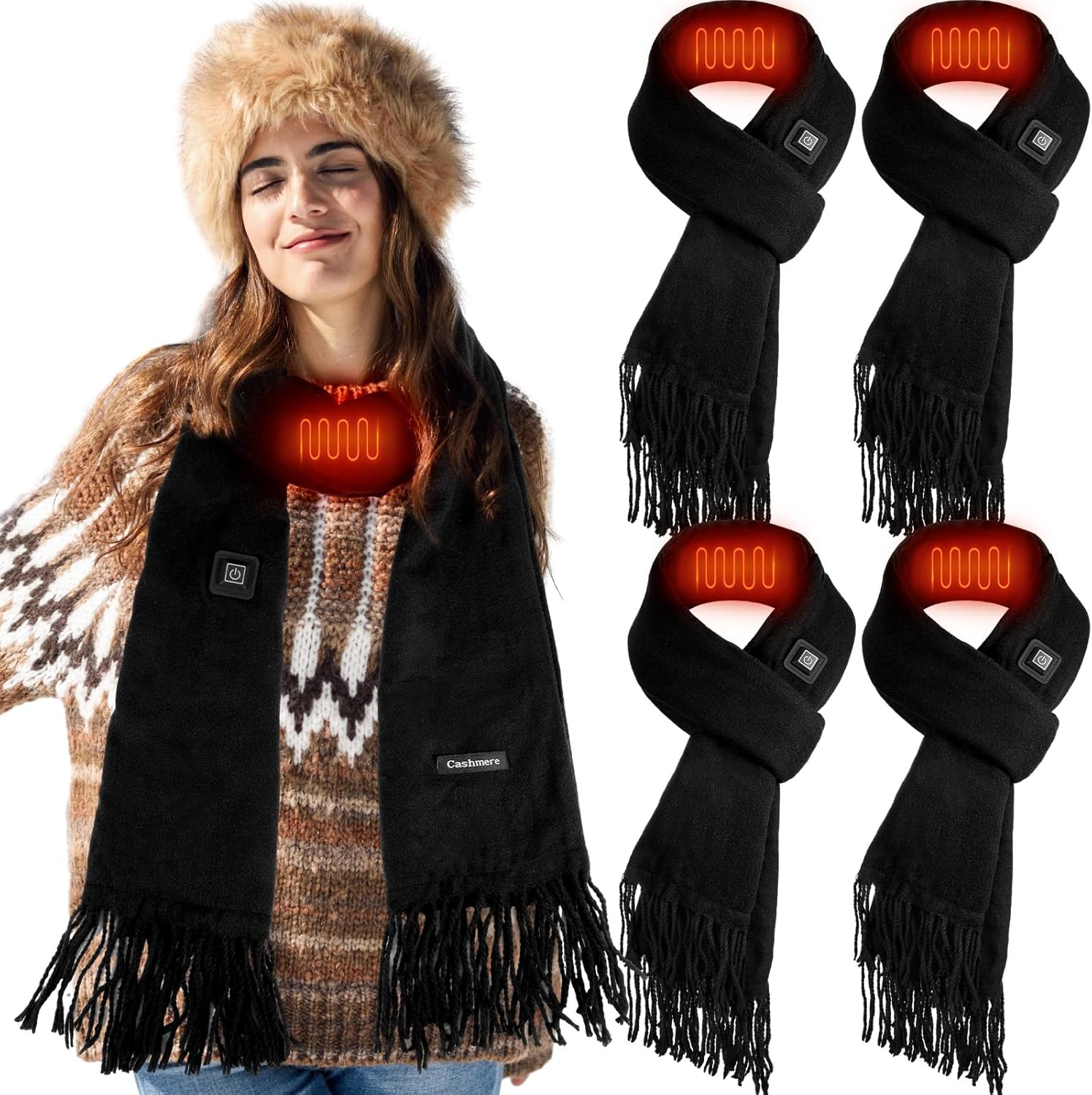 Suhine 4 Pcs Black Heated Scarf for Women Men Usb Heating Scarf Soft ...