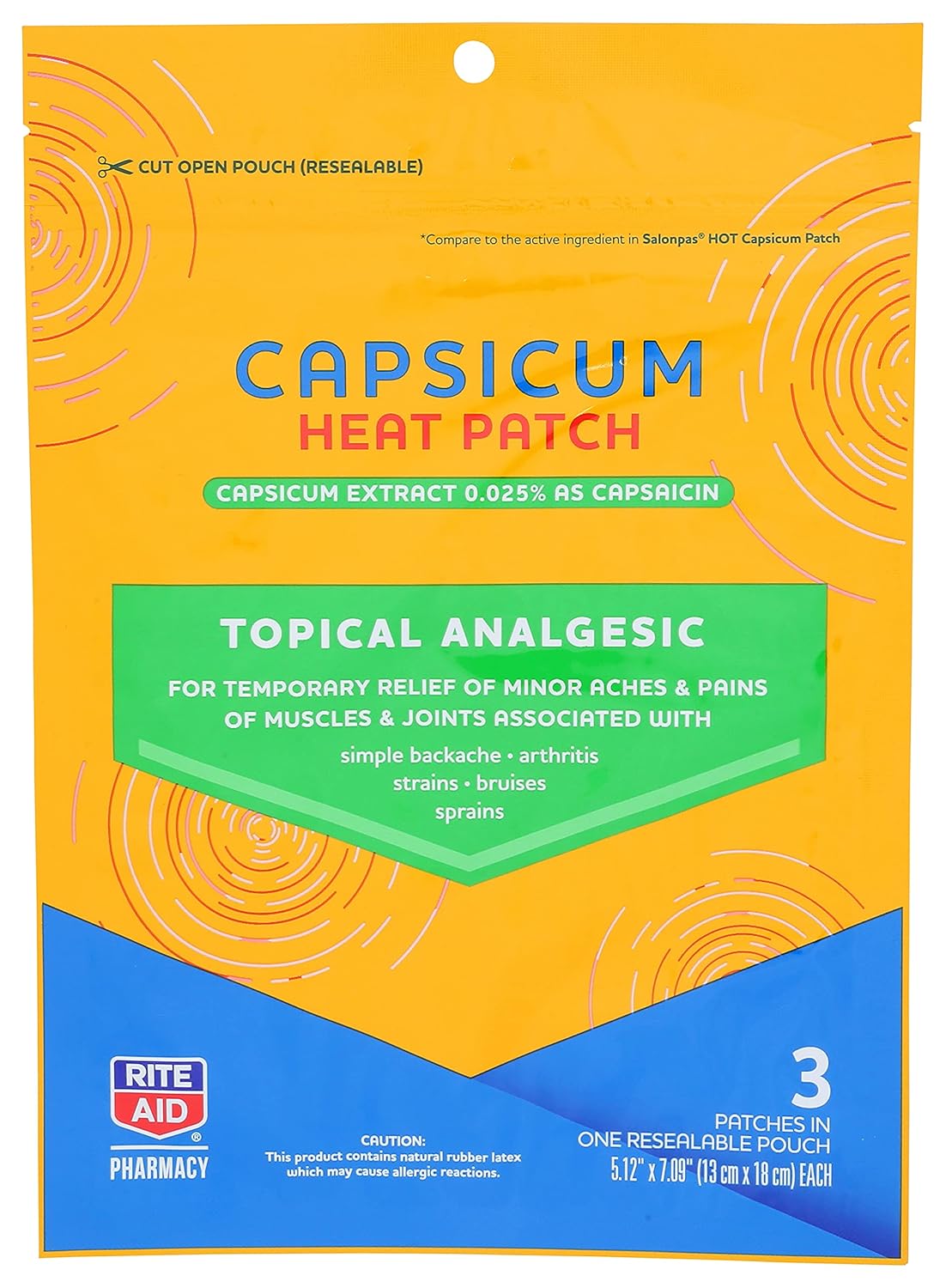 Amazon.com : Rite Aid Capsicum Heat Patch, Capsicum Extract 0.025% 3 ...
