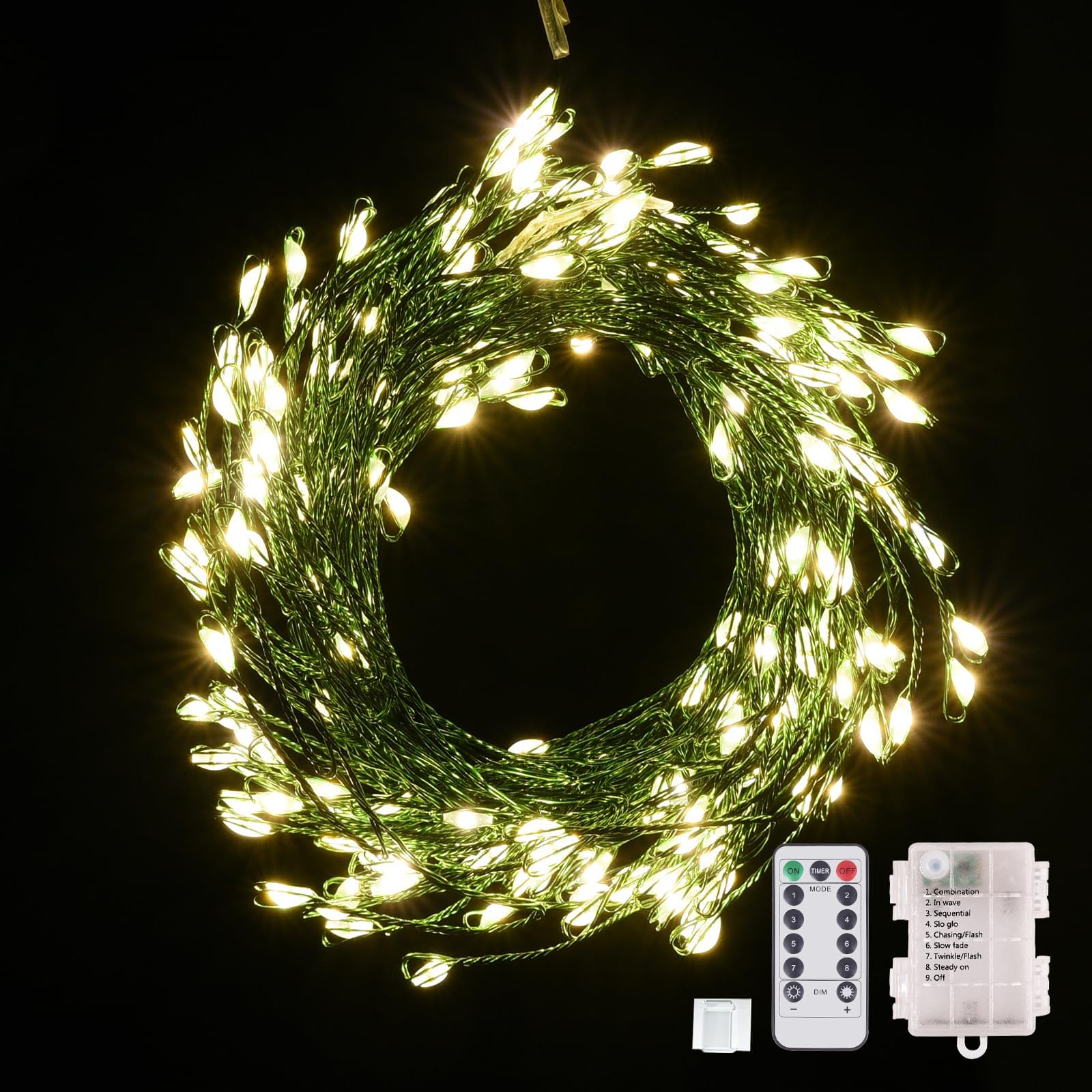 Amazon.com: LAMPHOME 34.1FT 100 LED Battery Operated Christmas Tree ...