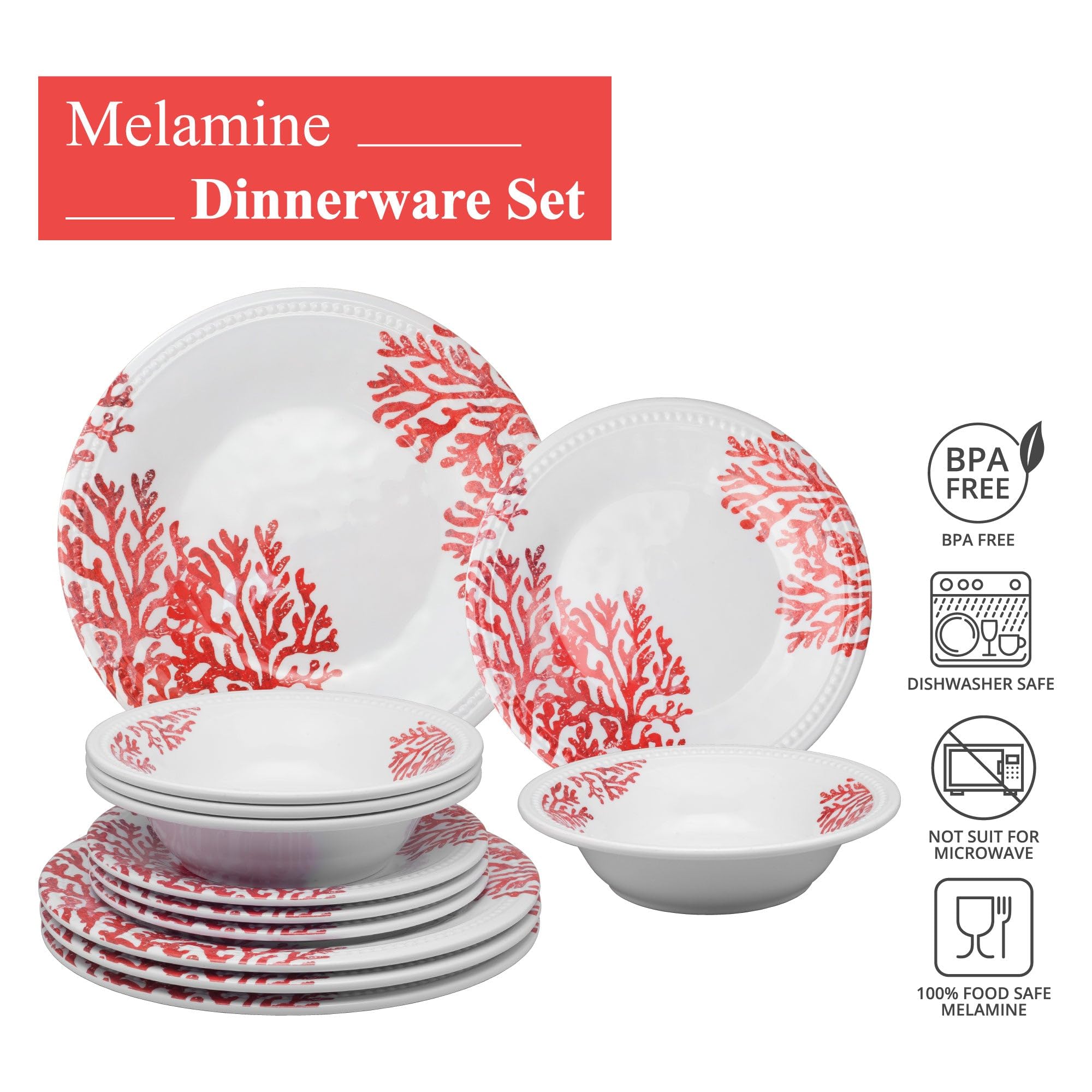 Snapklik.com : UPware 12 Piece Red Coral Melamine Dinnerware Sets