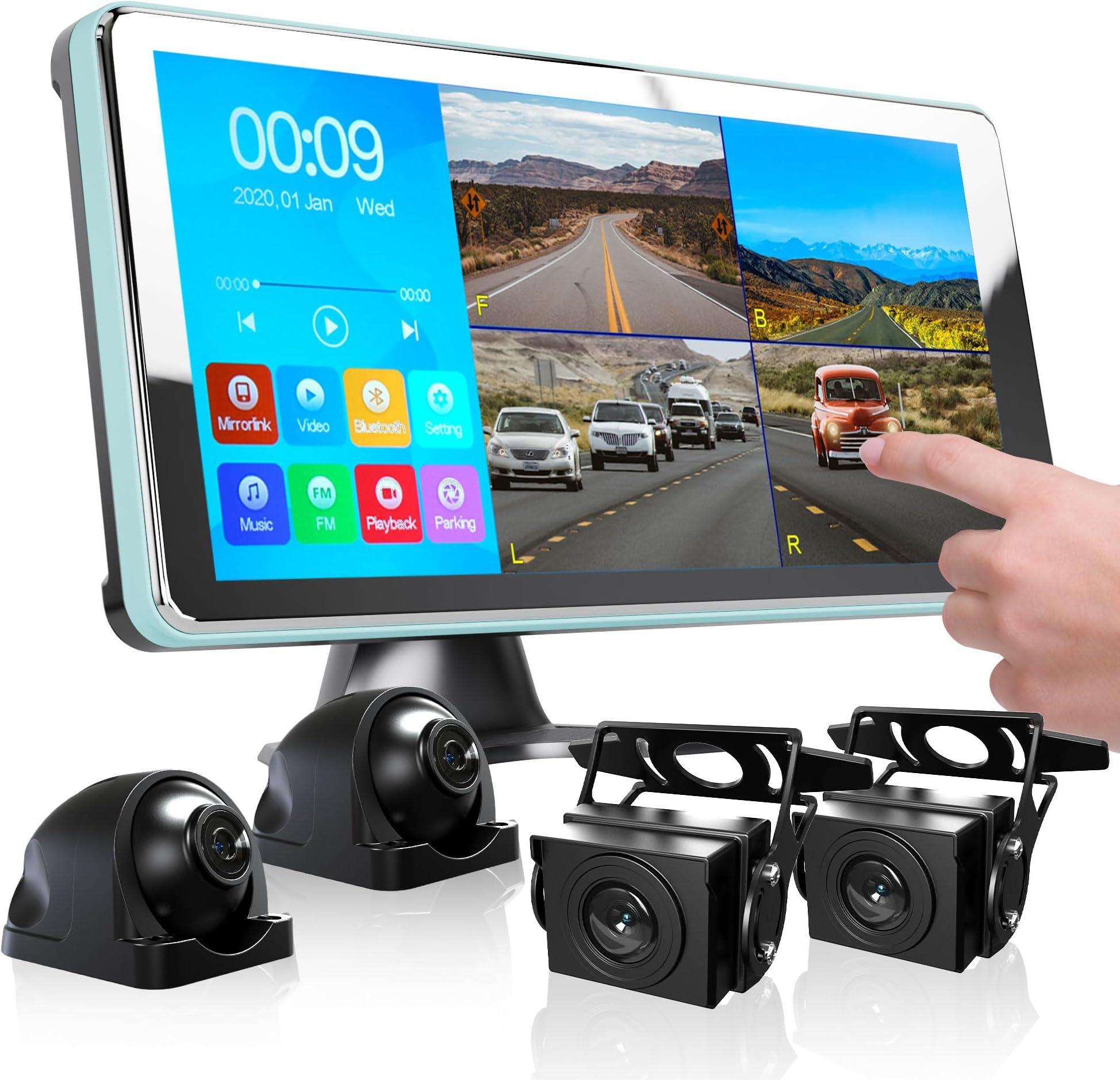 Amazon.com: SLARY 4K Backup Camera 4CH Dash Cam with 10.36" Quad Split ...