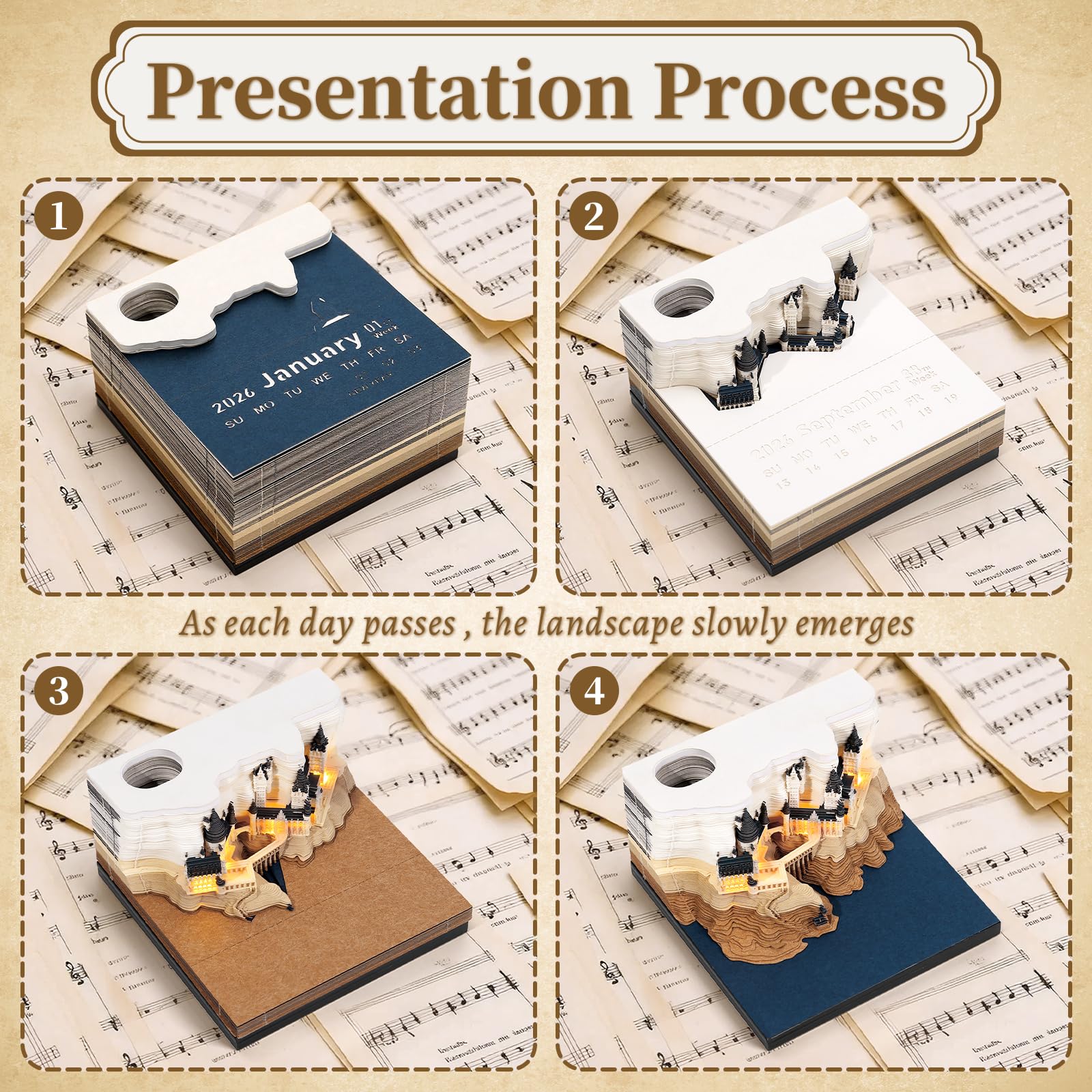 Desktop Calendar Car Paper Sculpture Memo Pad 2026 3D Yellow Car ...