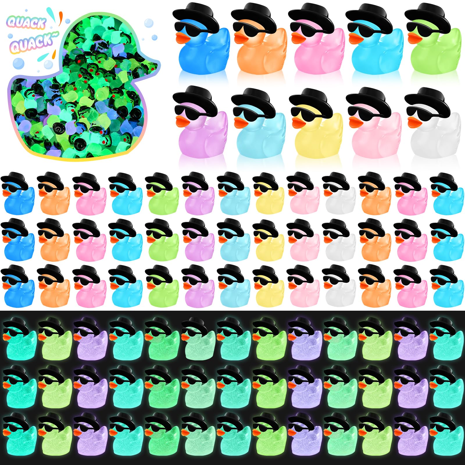 Amazon.com: Barydat 250 Pcs Luminous Mini Resin Ducks with Sunglasses ...