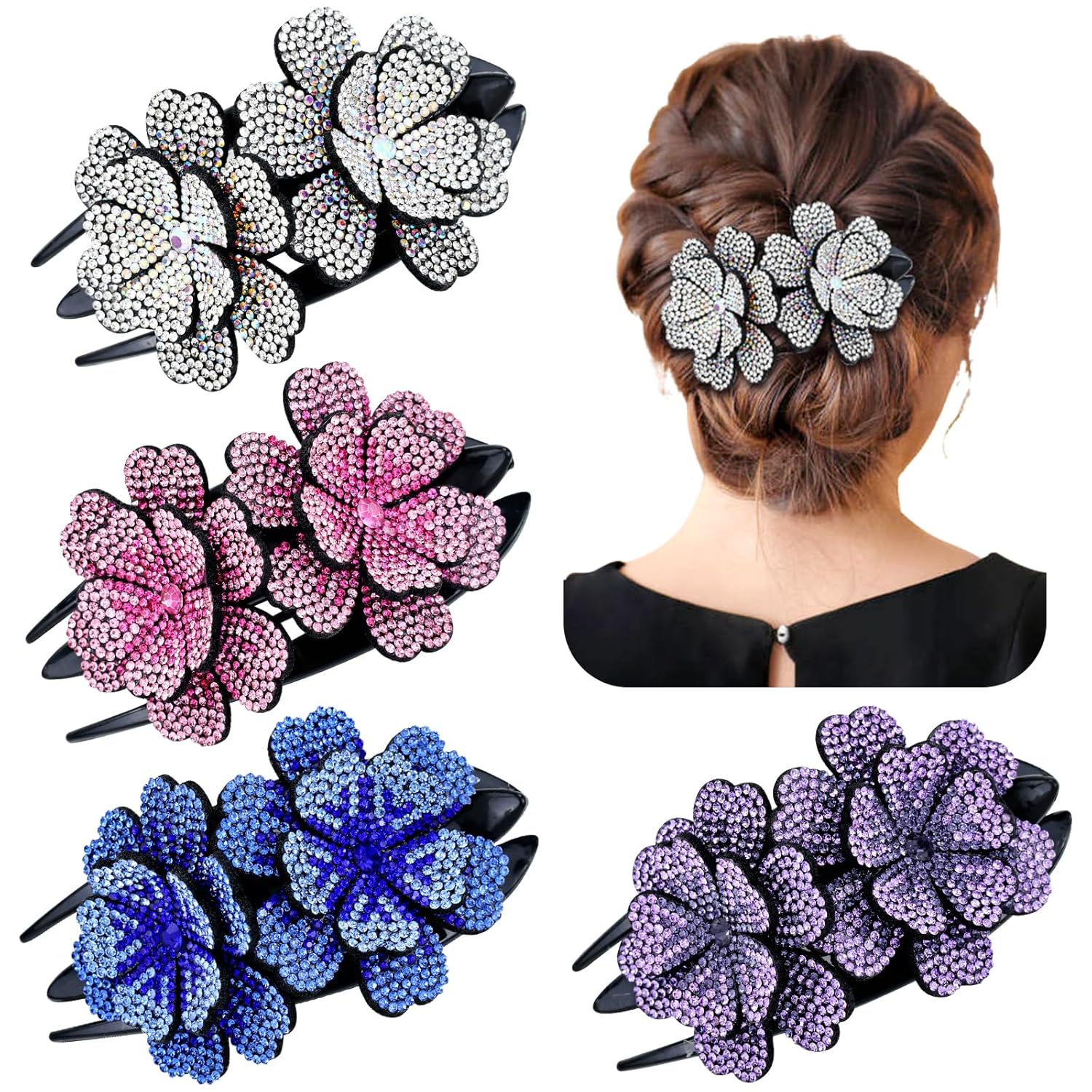 Amazon.com : Dizila 4 Pieces Fancy Sparkly Rhinestone Double Flower ...