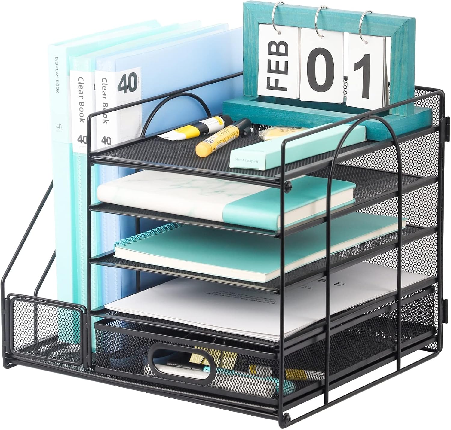 Amazon.com: EASEPRES Desk Organizers with File Holder, 5- Tier Mesh ...