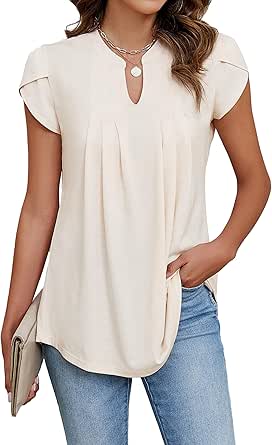 Cuptacc Tunique Femme Manche Courte Col en V Blouse Femme Ete Élégant ...