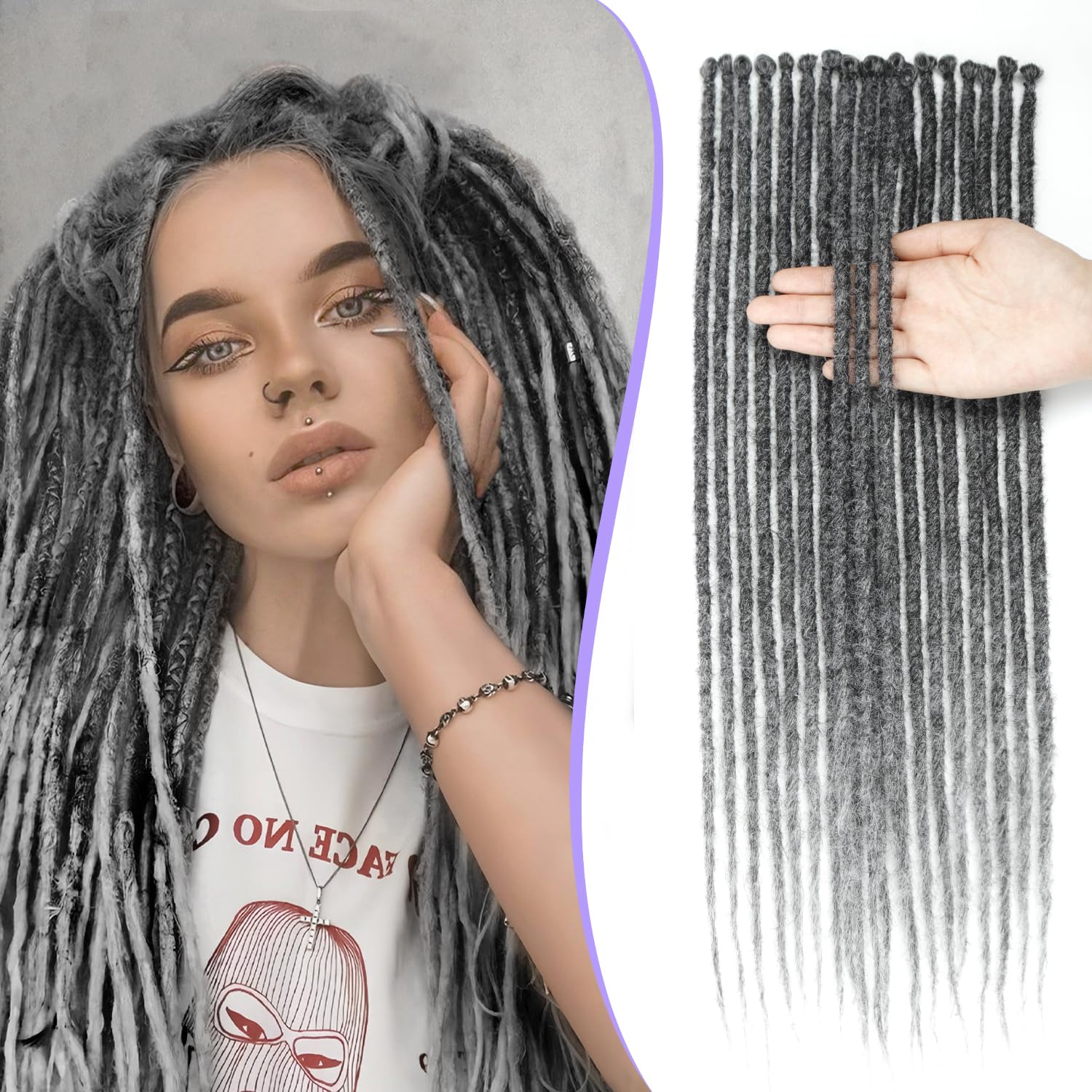 20 hebras de extensiones de rastas finas de 18 pulgadas, 1Bgris, suave ...