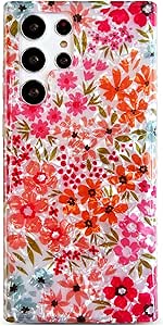 Amazon.com: Qokey for Galaxy S22 Ultra Case 6.8" 5G, Cute Clear Garden Flowers Case for Girls ...