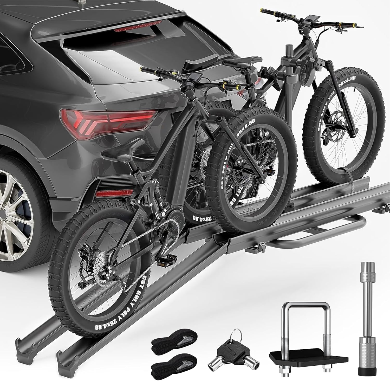 Amazon.com: ASOPARTS 2 Bike Rack with Ramp, 2" Hitch Mounted Lockable & Foldable Bike Racks, Up ...