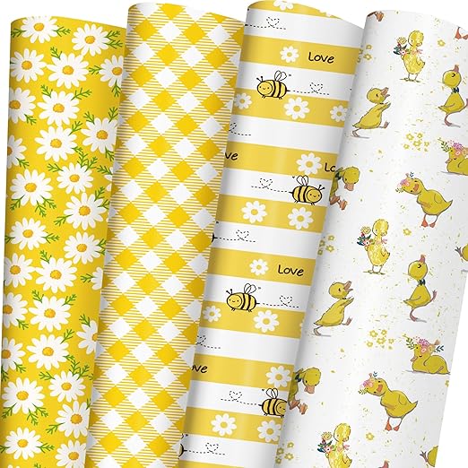 Amazon.com: SaringSwoon Yellow Wrapping Paper for Easter, Spring ...