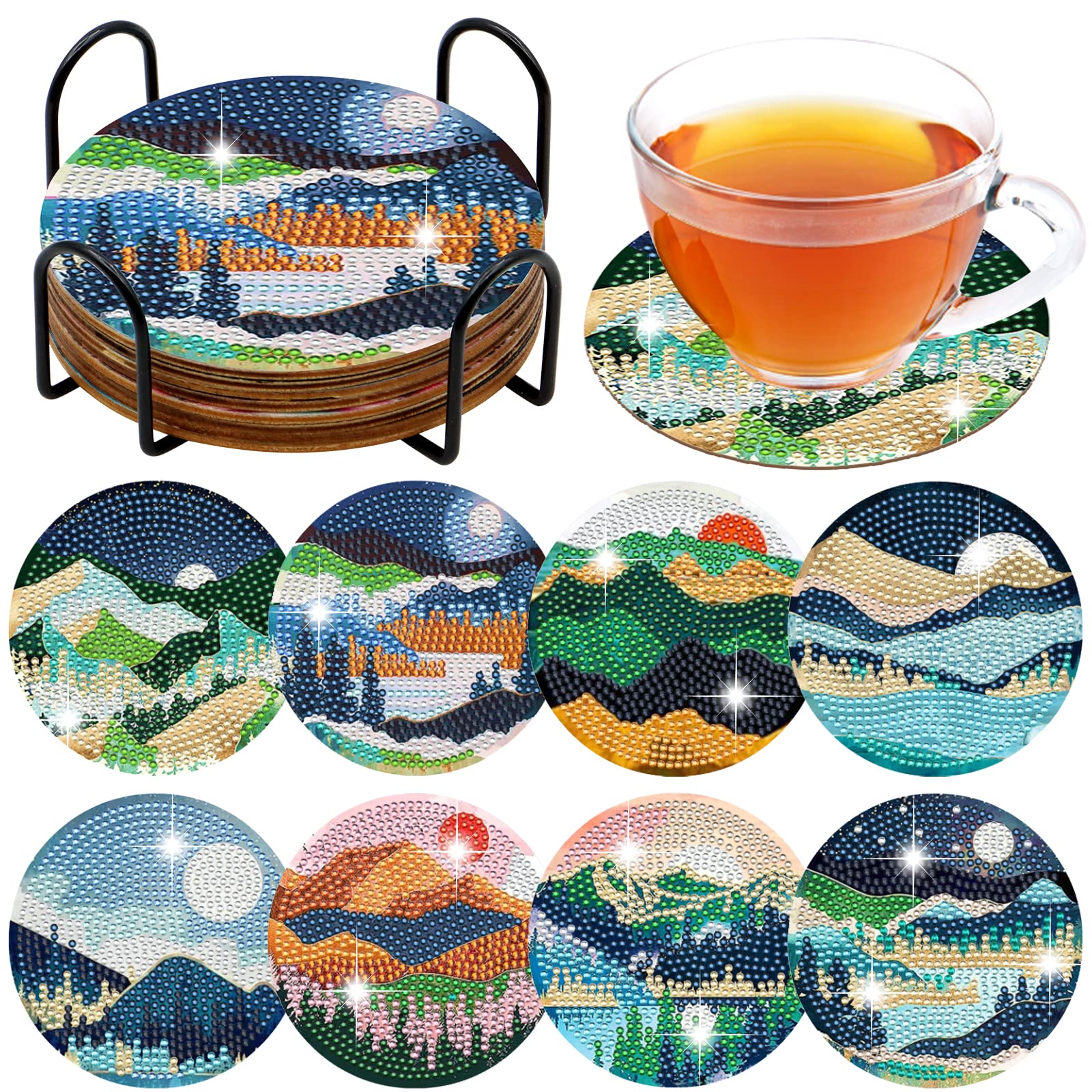 Amazon.com: SPOKKI 8 Pcs Diamond Painting Coasters with Holder ...
