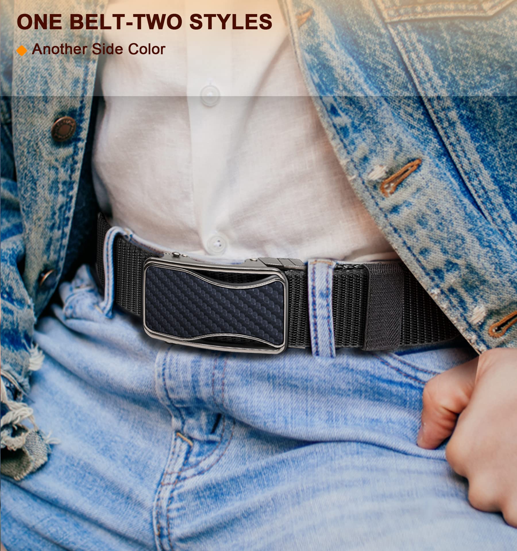 Snapklik.com : BULLIANT Mens Ratchet Belt Reversible,Web Nylon Casual ...