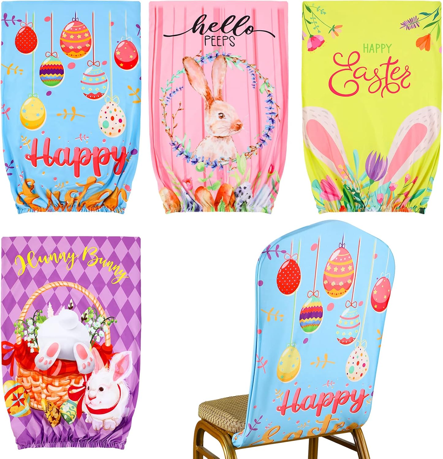 Amazon.com: Karenhi 4 Pcs Easter Chair Covers Adjustable Plaid Dining ...