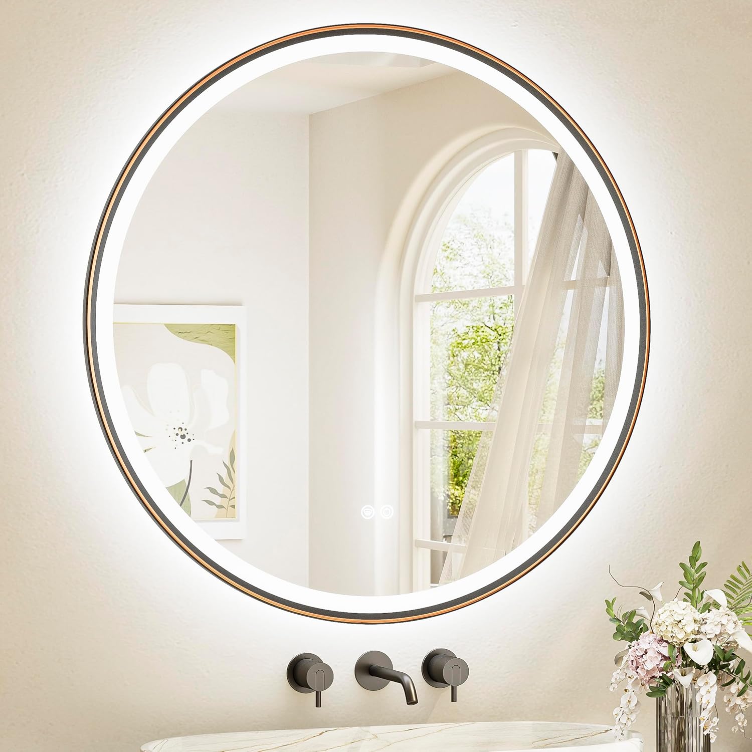 Amazon.com: TETOTE Round Led Oil Rubbed Bronze Bathroom Mirror 36 Inch ...