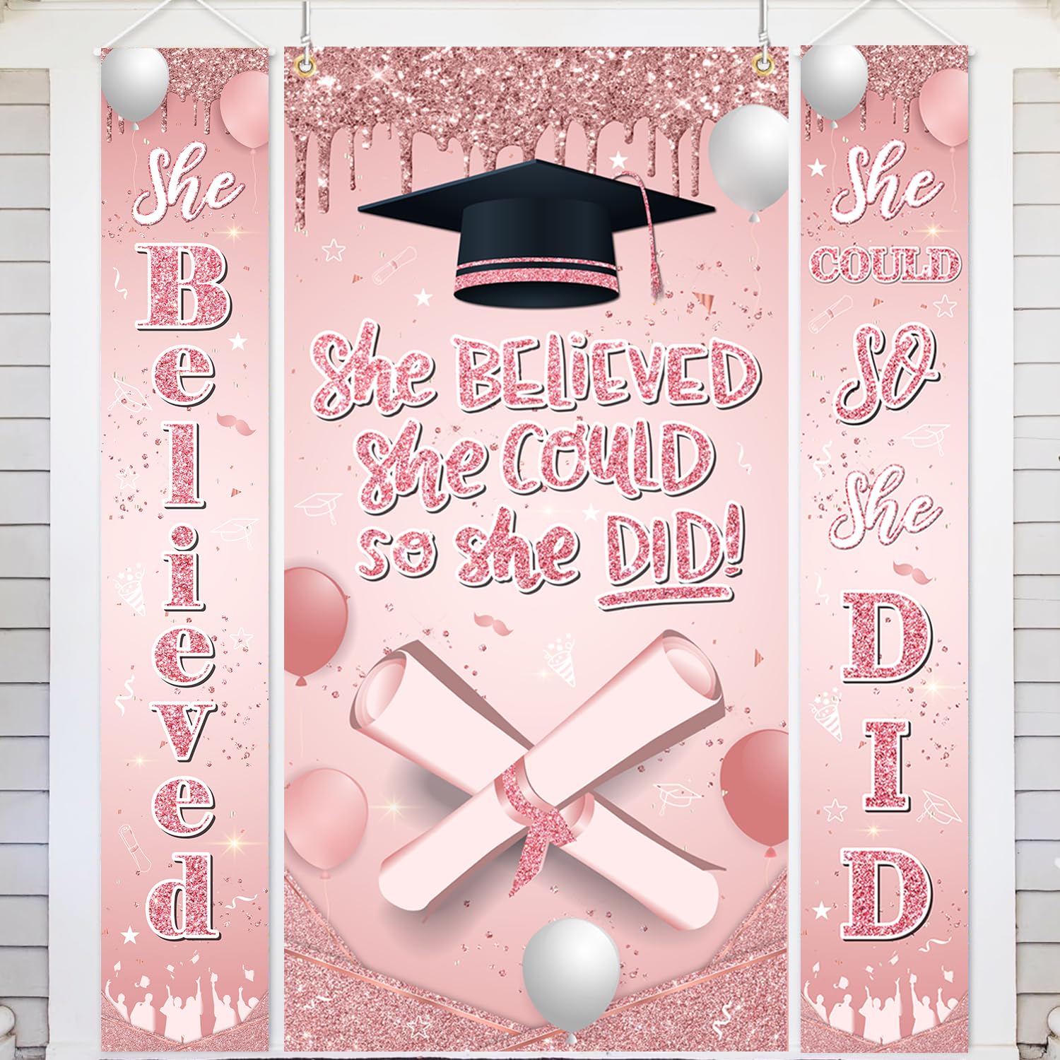 Pink Graduation Decorations Class of 2024 3Pcs Rose Gold She Believed ...