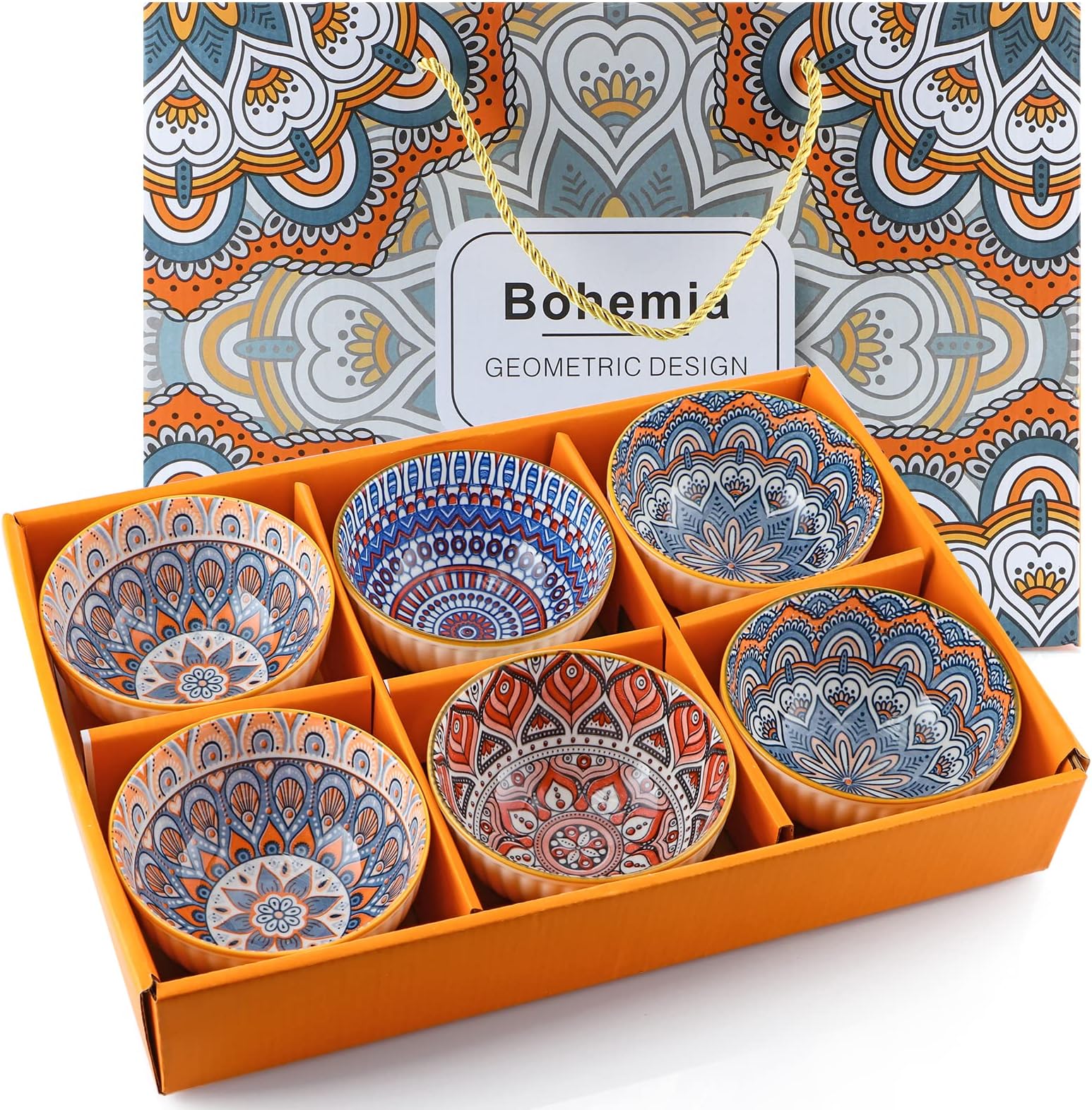 Amazon.com: Hebaogugu Ceramic Rice Bowls 10 oz, Bohemian Style Small ...