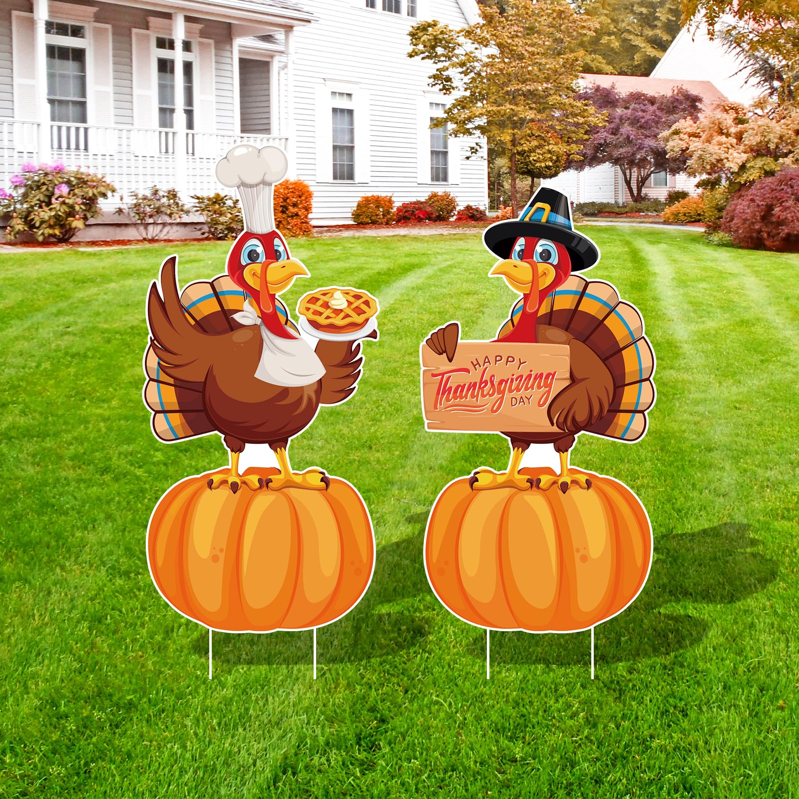 Amazon.com : Arosche Large Thanksgiving Yard Signs 2pc with Stakes ...