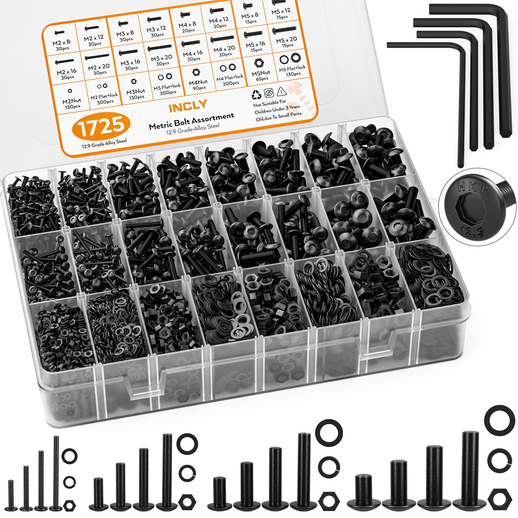 Snapklik.com : INCLY 1725PCS Metric Screw Assortment Kit, M2 M3 M4 M5 ...