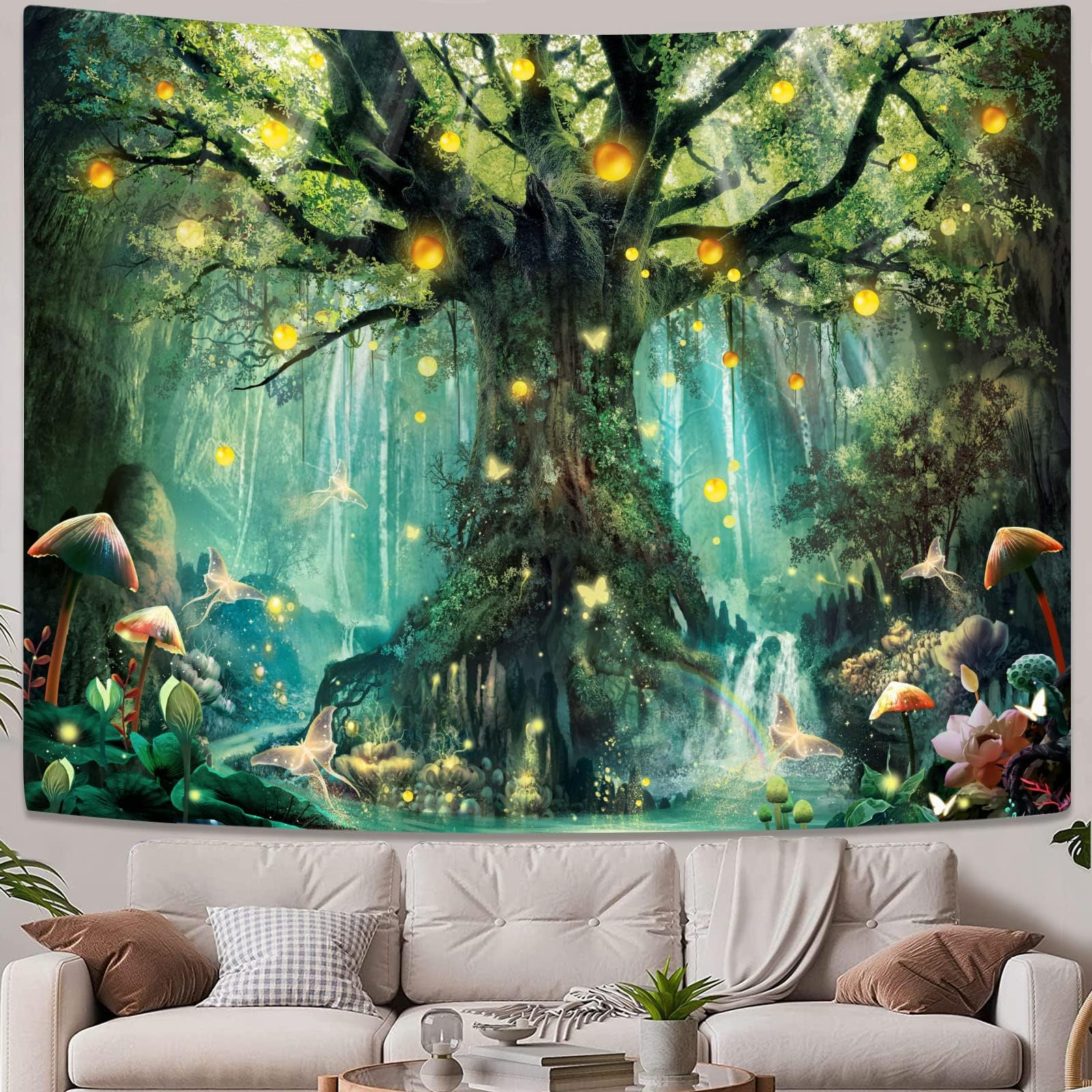 Amazon.com: Zussun Fantasy Forest Tapestry Green Fairy Tree of Life ...